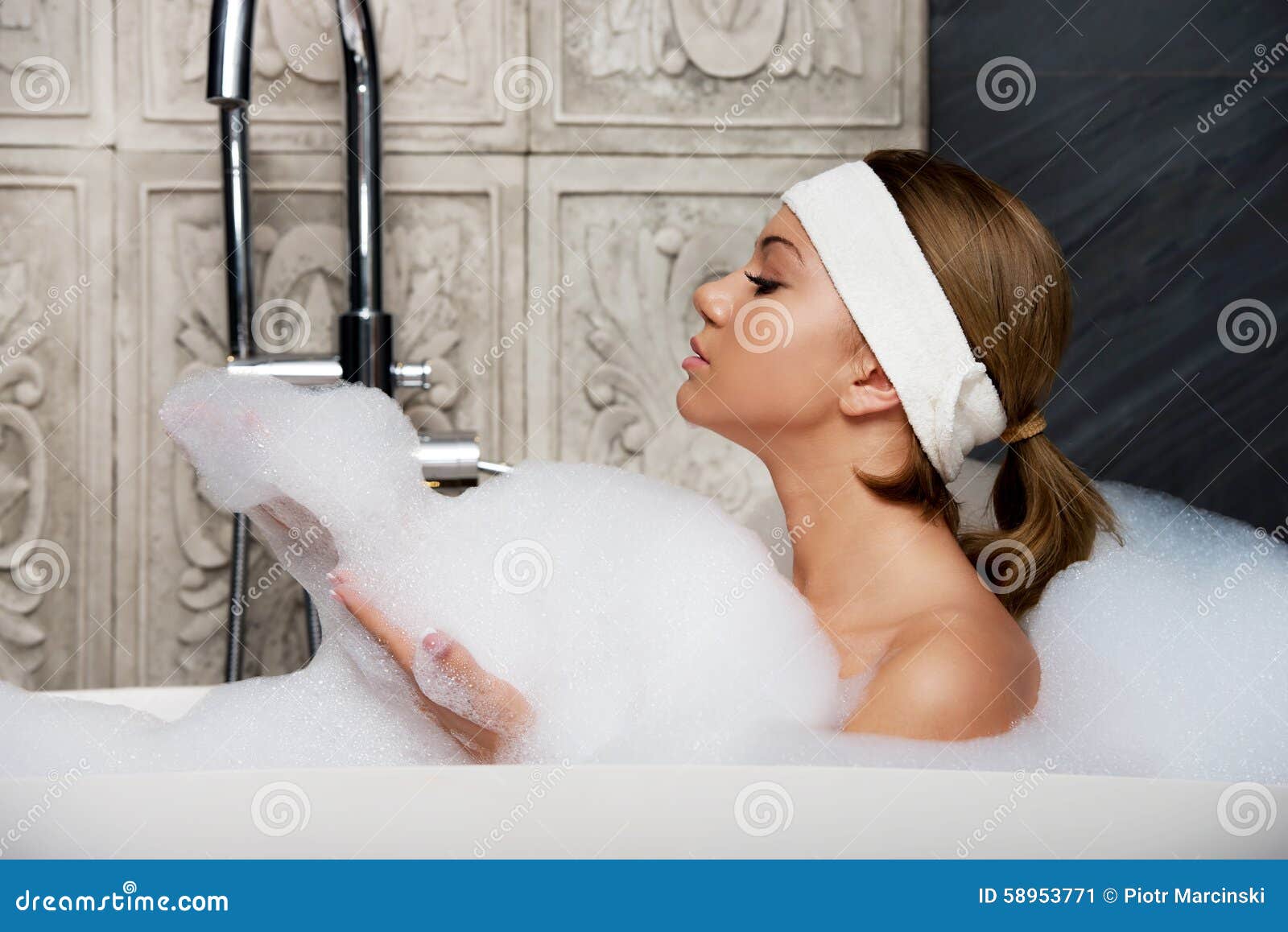 Bathing Woman Relaxing In Bath Stock Image Image Of Shower