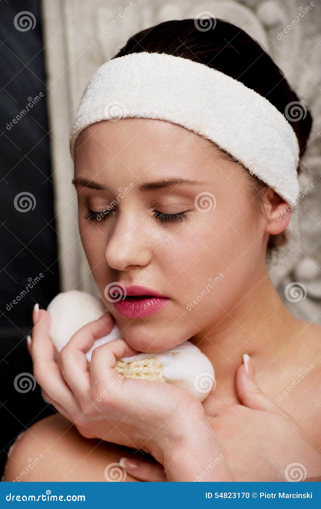 Bathing Woman Relaxing with Sponge. Stock Photo - Image of bodycare ...