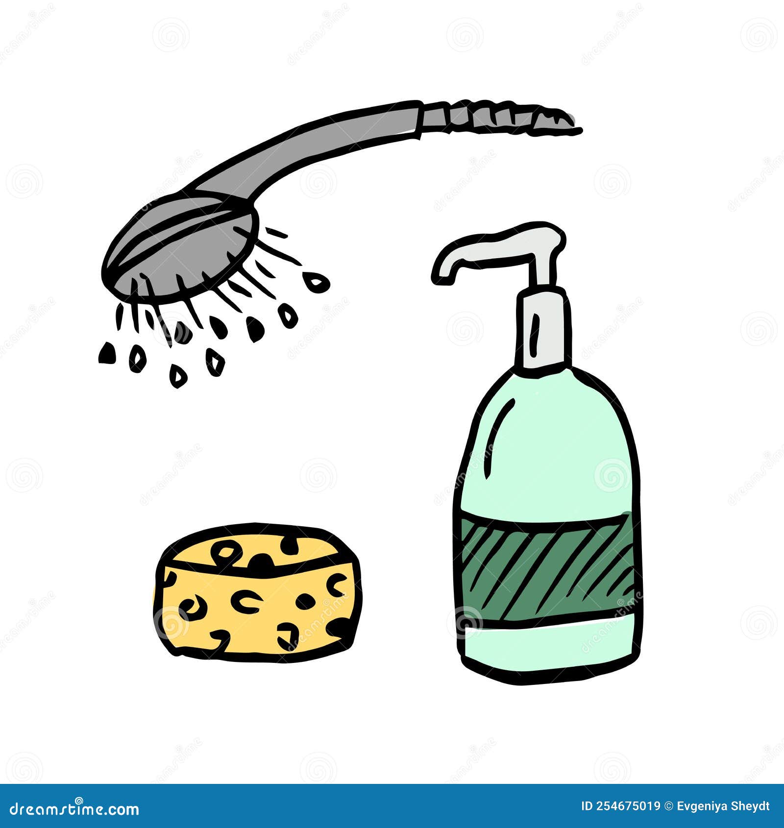 Bathroom Accessories Set, Soap Shampoo and Sponge, Shower Stock Vector ...