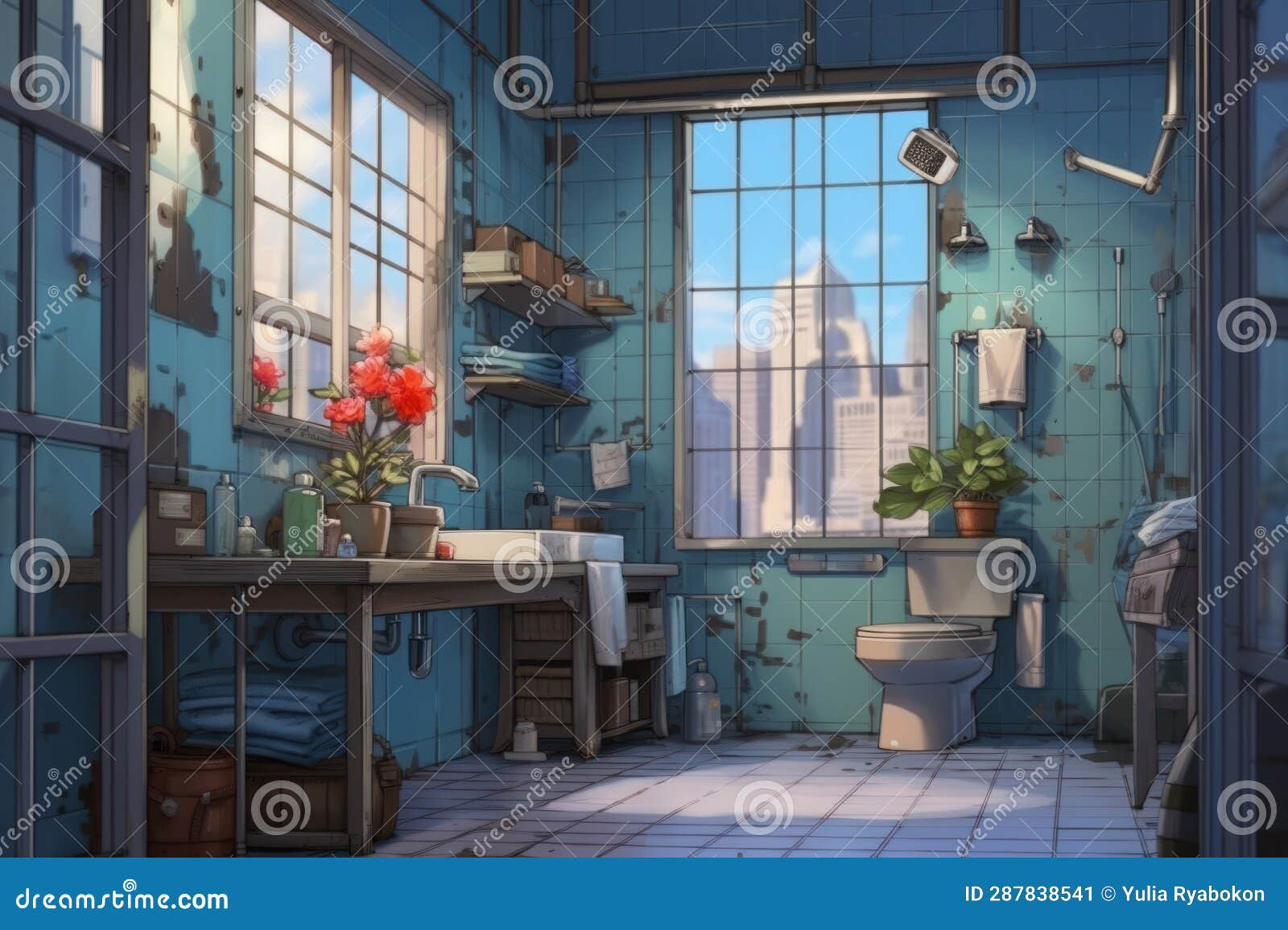 Bathroom Anime Visual Novel Game. Generate Ai Stock Illustration ...