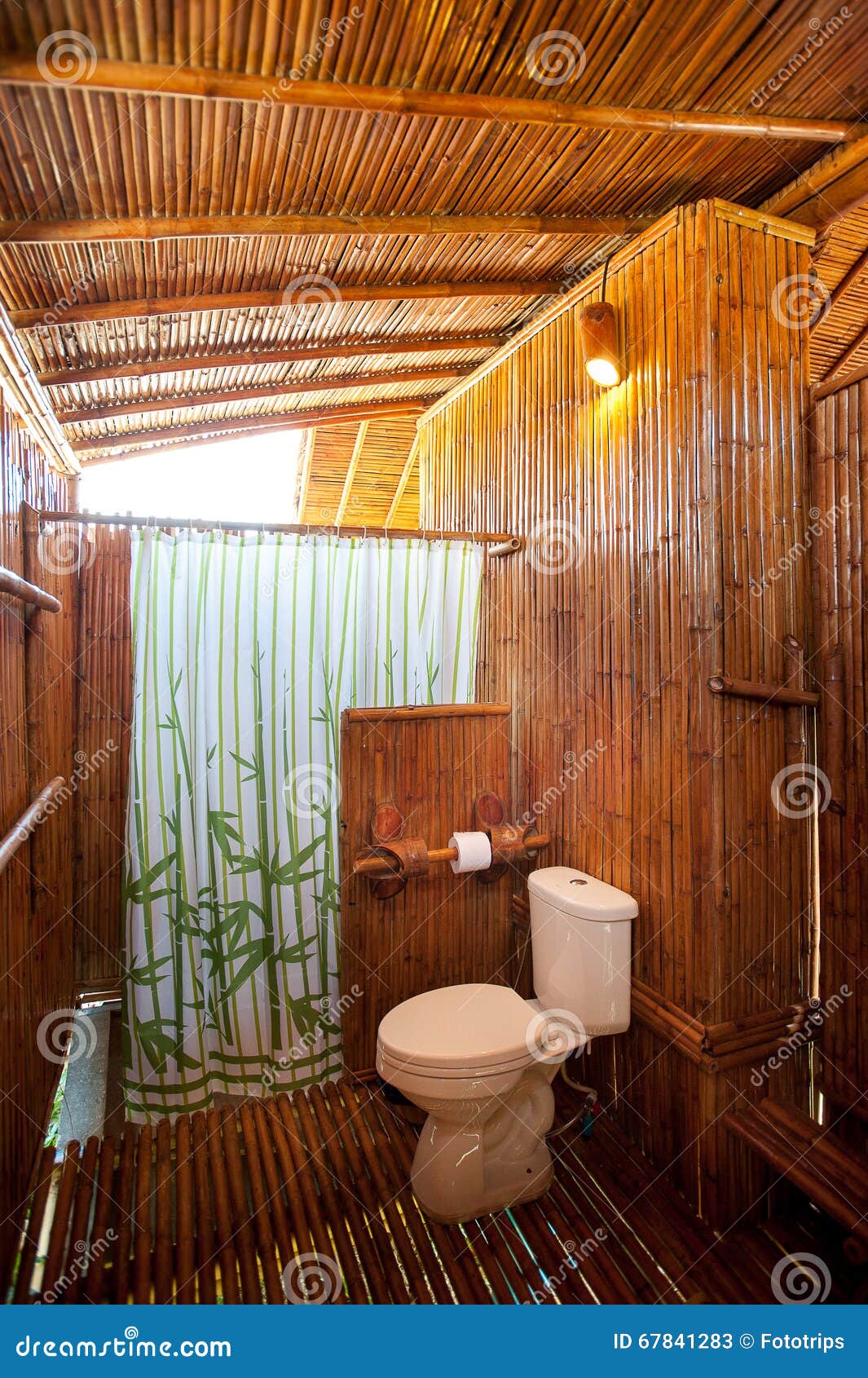 Bathroom Bamboo with Masonry Shower Cubicle and Bathtub Stock Image ...