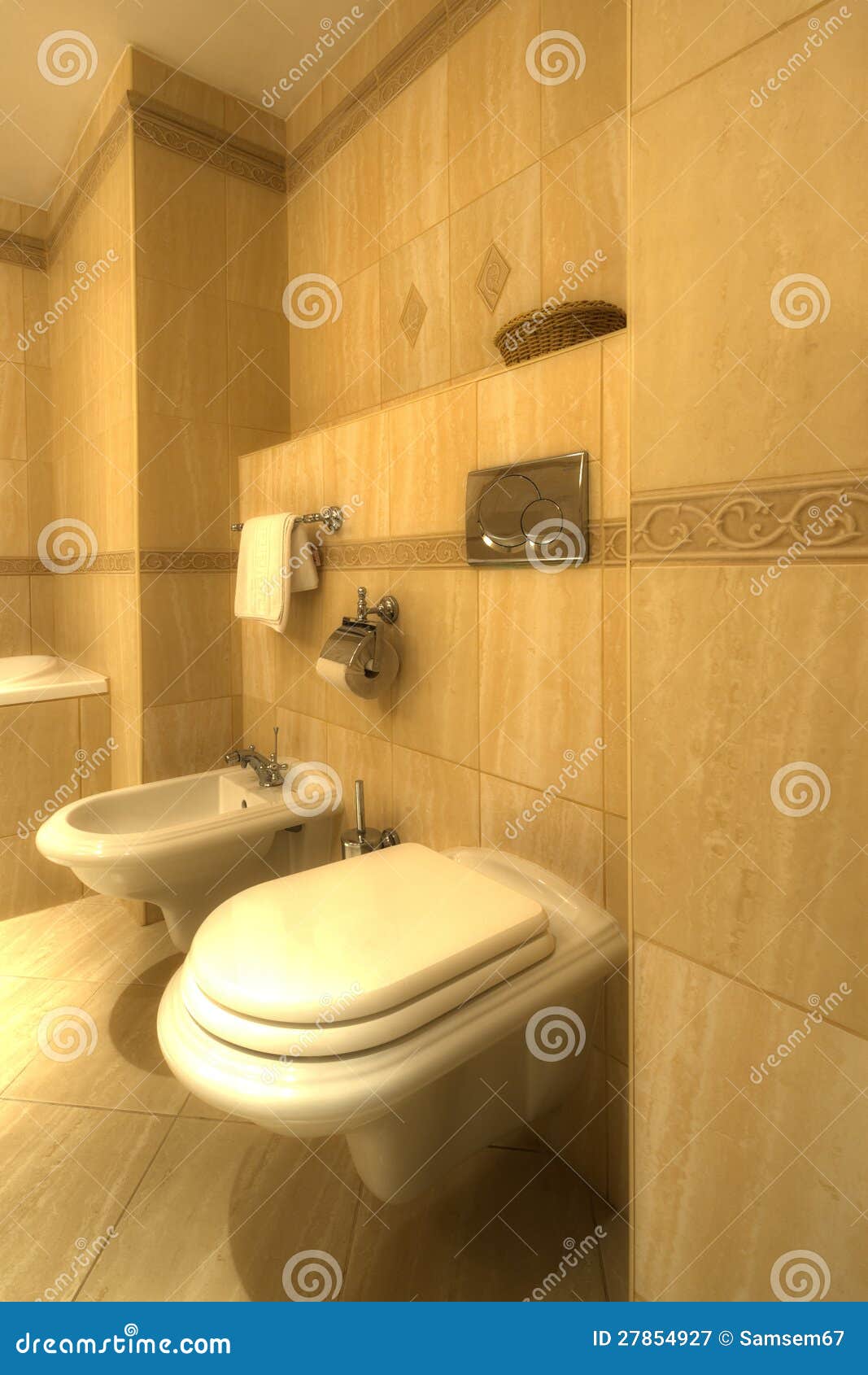 Bathroom with bidet and wc stock image. Image of brown - 27854927