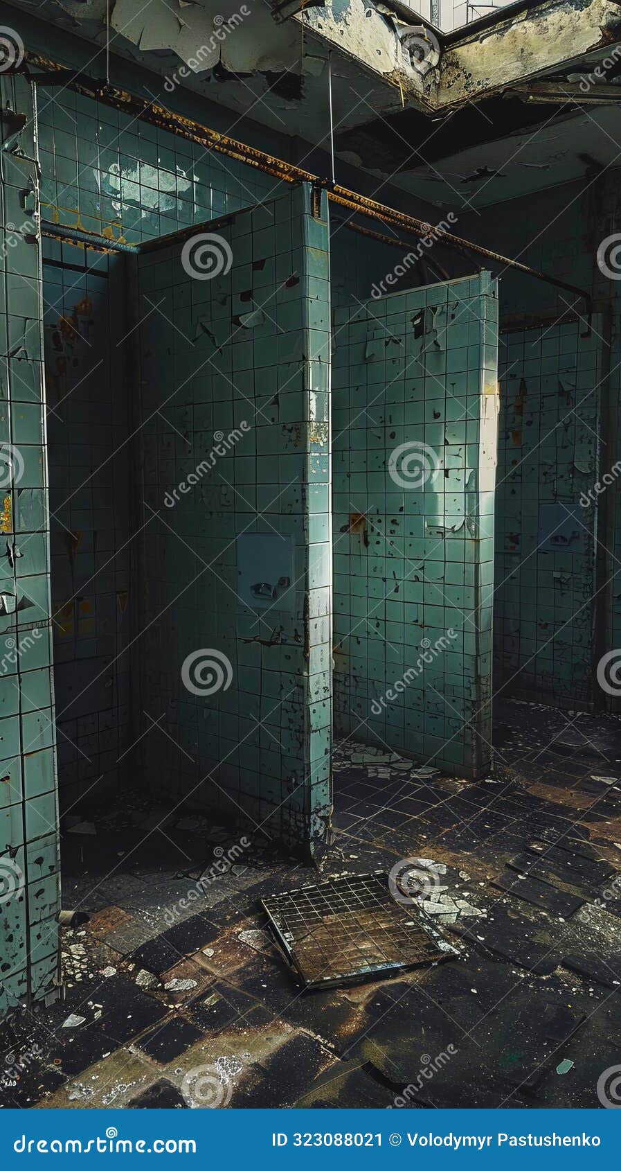 A Bathroom with a Broken Floor and Walls Stock Image - Image of peel ...