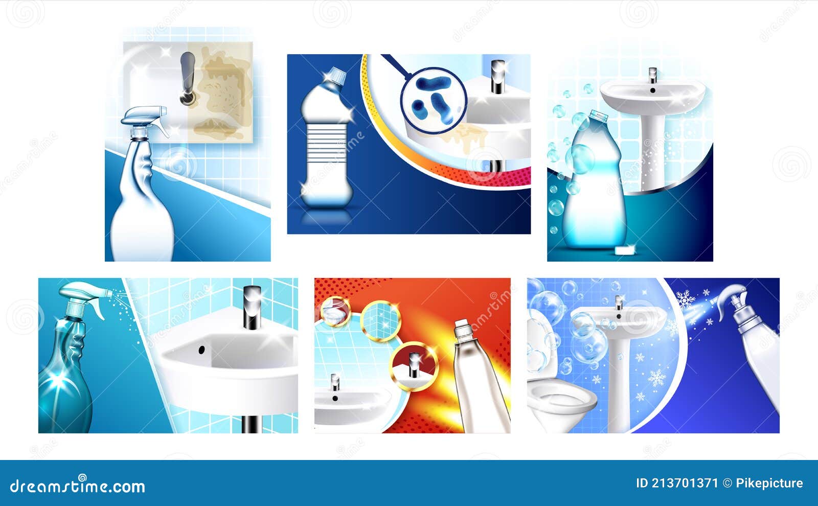 Bathroom Cleaner Advertising Posters Set Vector Illustration Stock ...