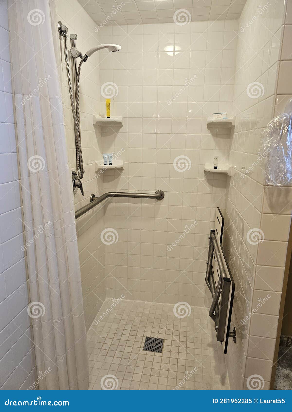 Bathroom with ADA Walk in Shower! Stock Image - Image of bathroom, tile ...