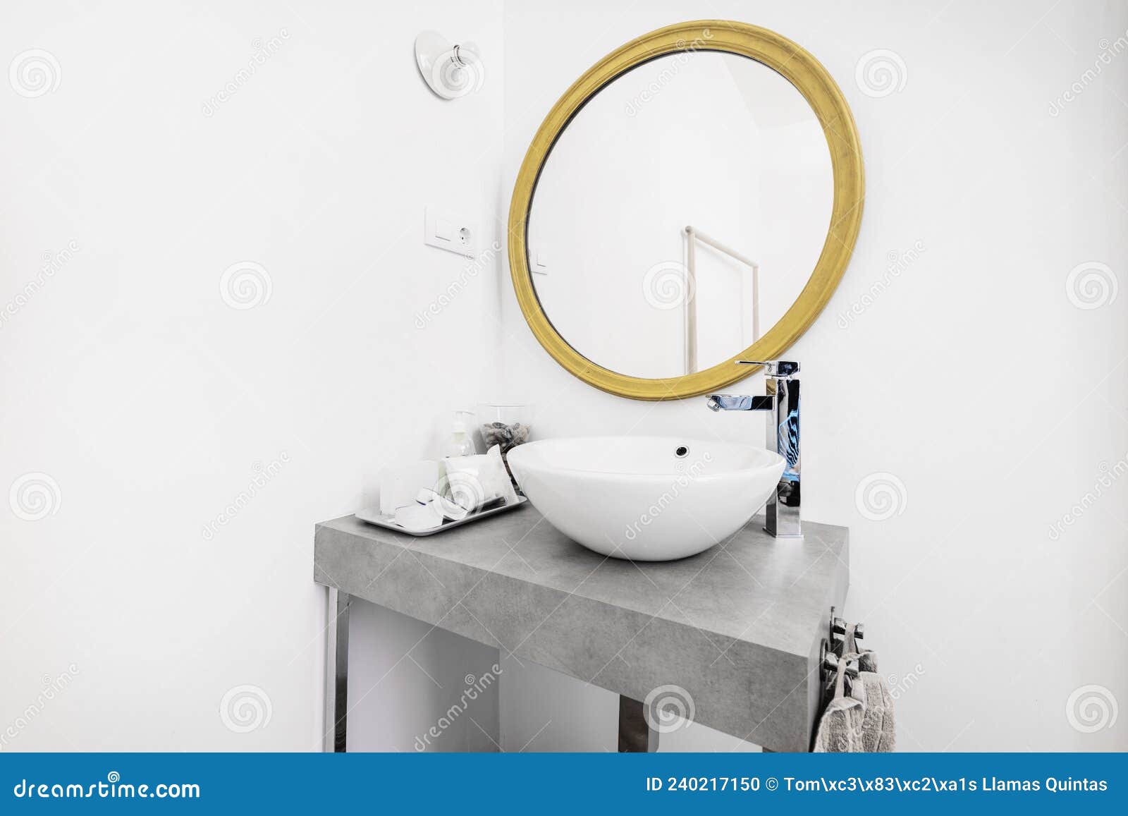 Bathroom with Concave Porcelain Sink and Circula Stock Photo - Image of ...