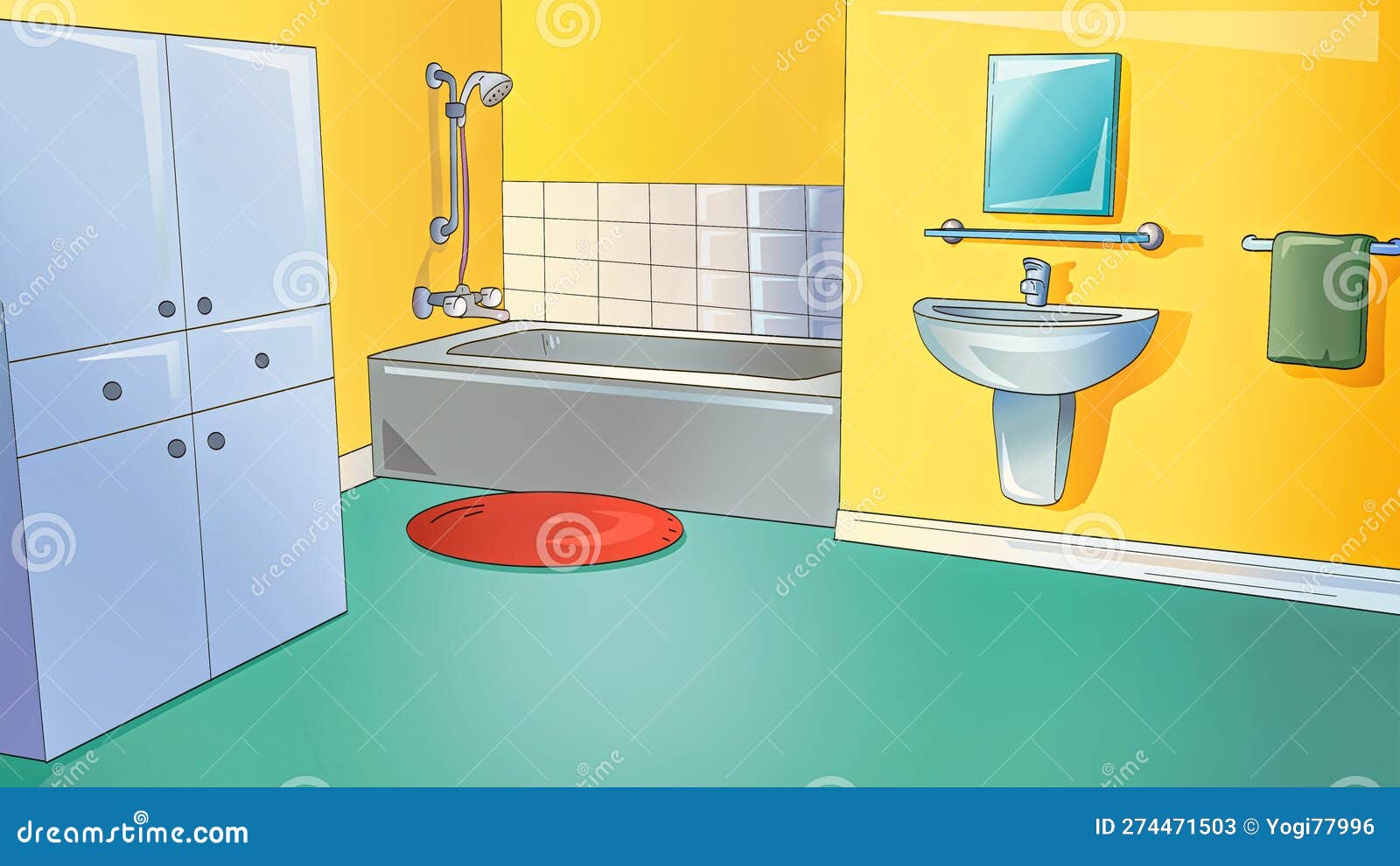 Bathroom in 2d Cartoon Stylization, Artwork Stock Image - Image of tile ...