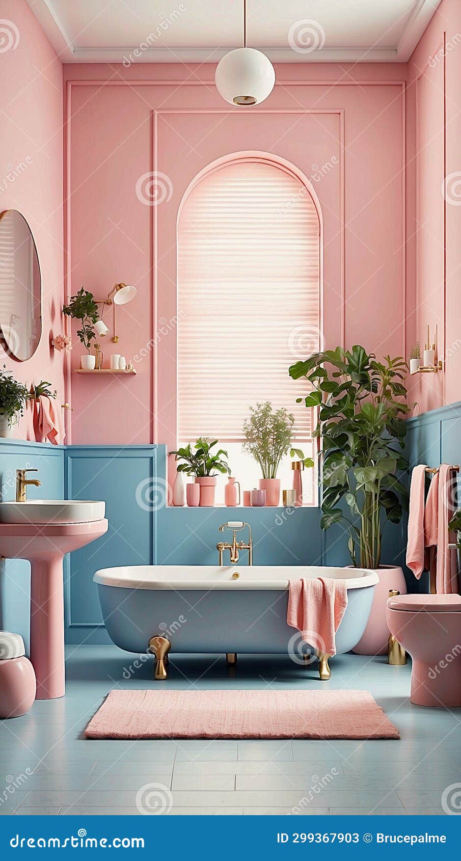 A Bathroom Decorated with Pastel Pink and Blue. AI Generated Stock ...