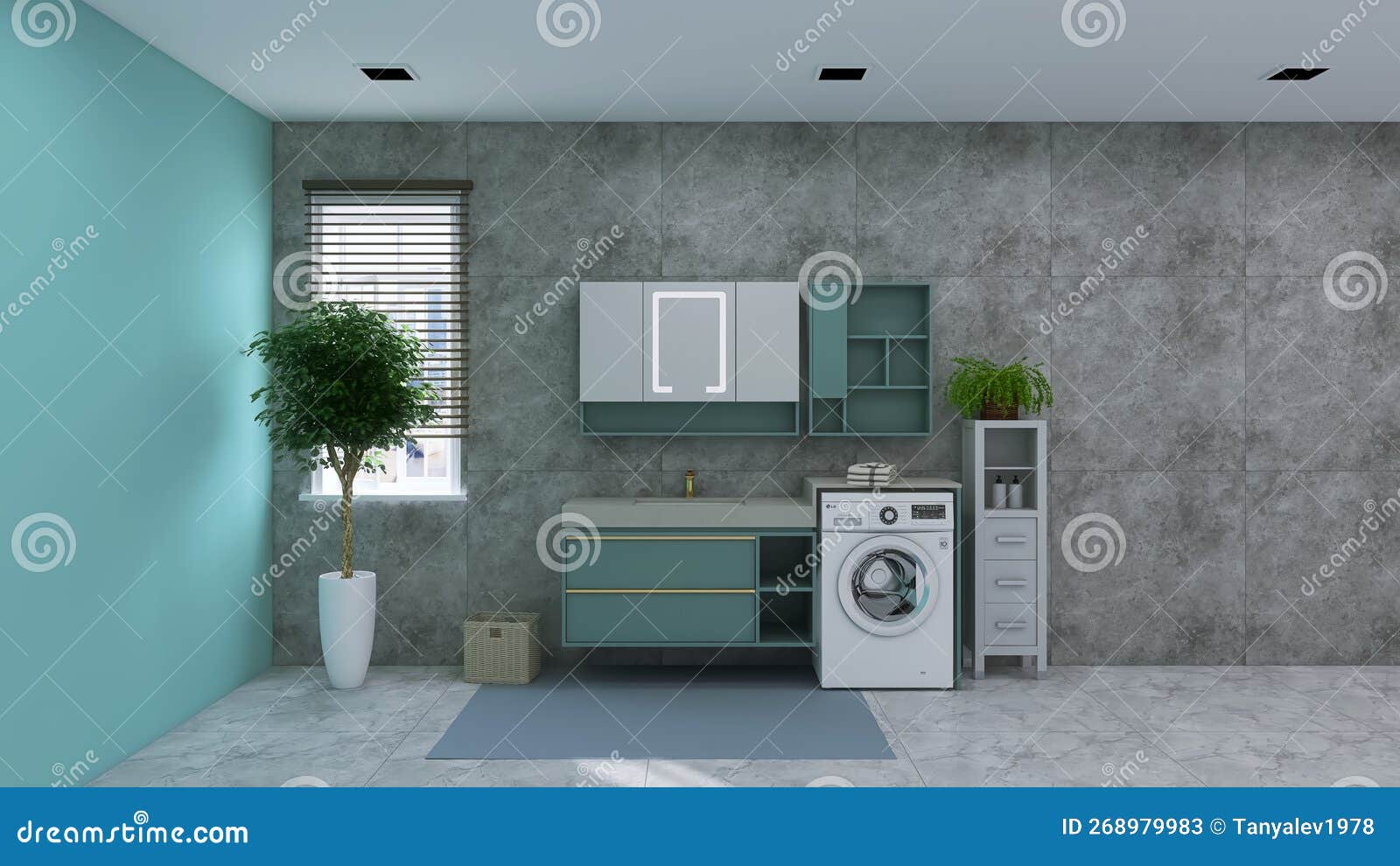 Bathroom Design, Washing Machine 3d Render Stock Illustration ...