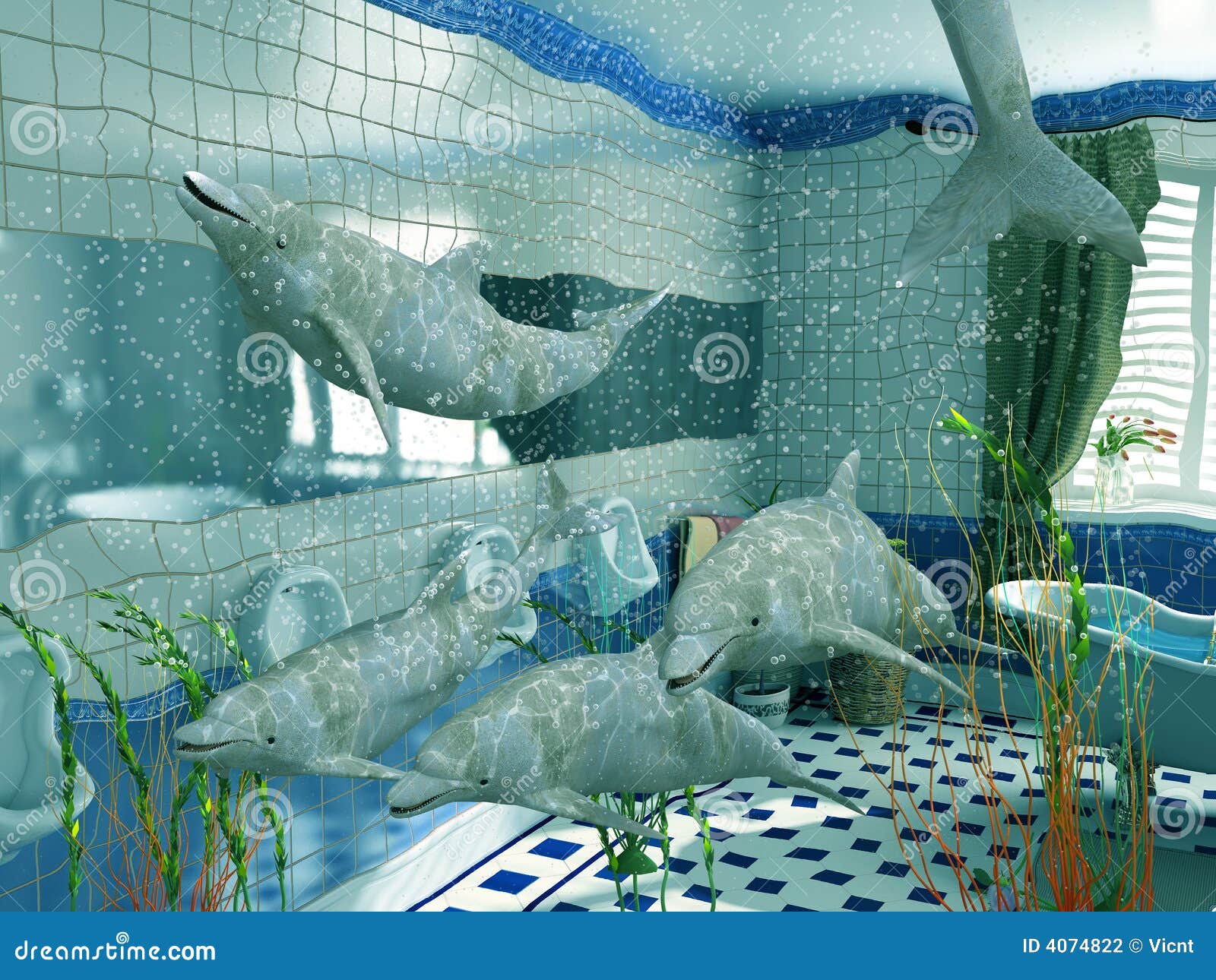 Bathroom dolphins stock illustration. Illustration of classic - 4074822