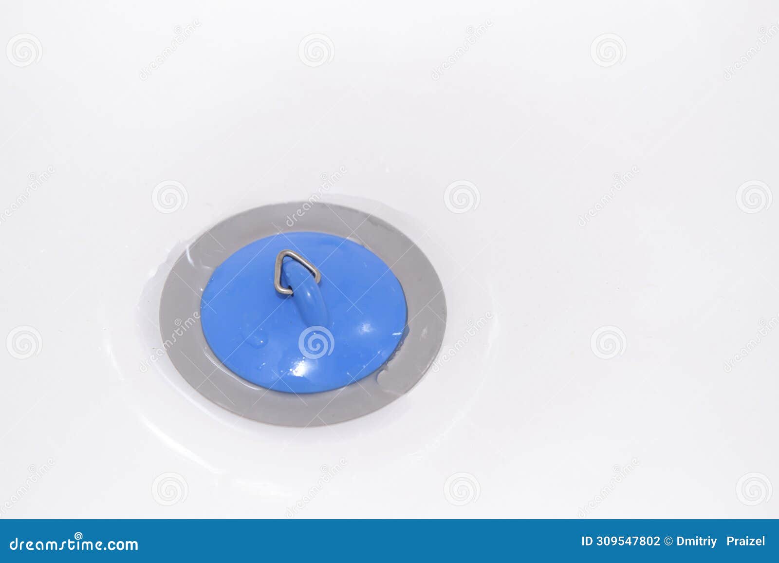 Bathroom Drain is Closed with Blue Plug. Stock Photo - Image of hole ...