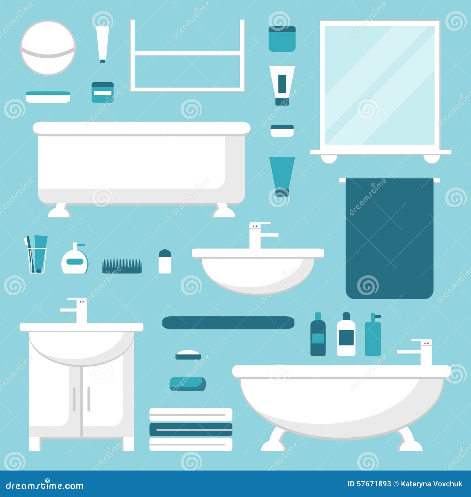 Bathroom Elements Set. Isolated Bathroom Furniture Stock Vector - Illustration of cream ...