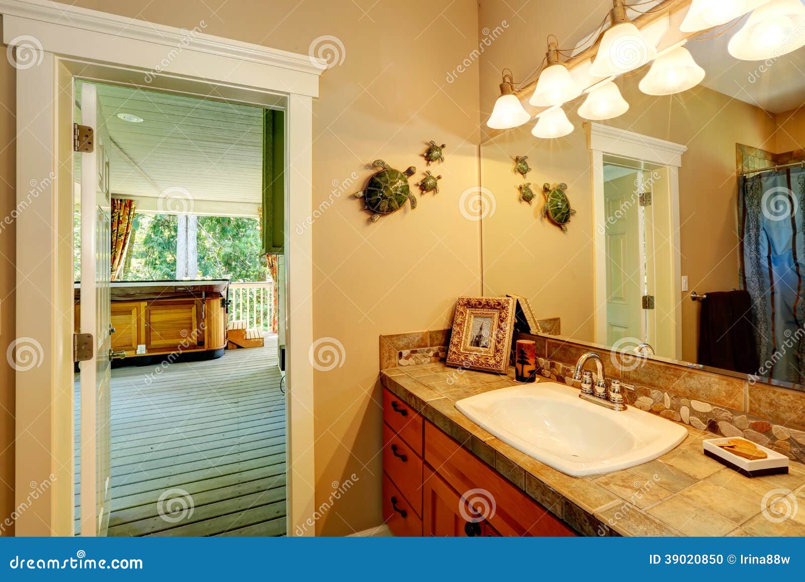 Bathroom with Exit To Jacuzzi Stock Photo - Image of turtle, house ...