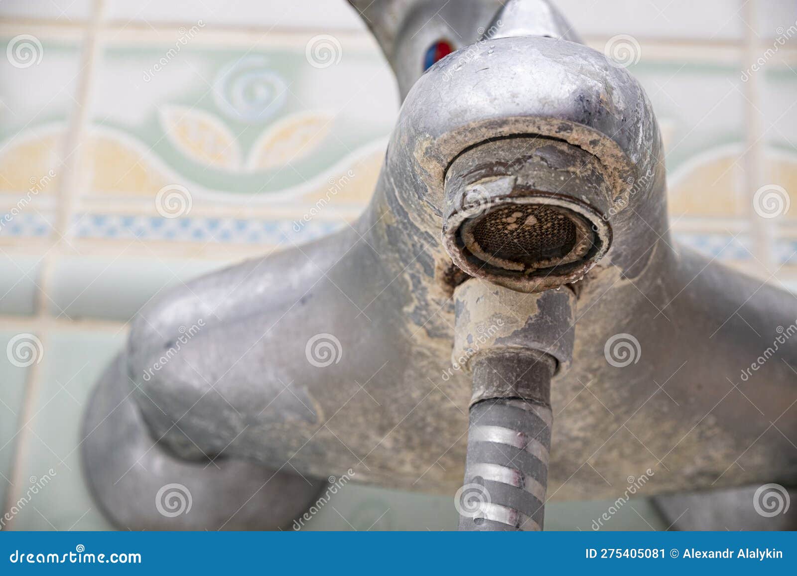 Bathroom Faucet Old Dirty in Plaque and Rust, Dirty Water Stock Image ...