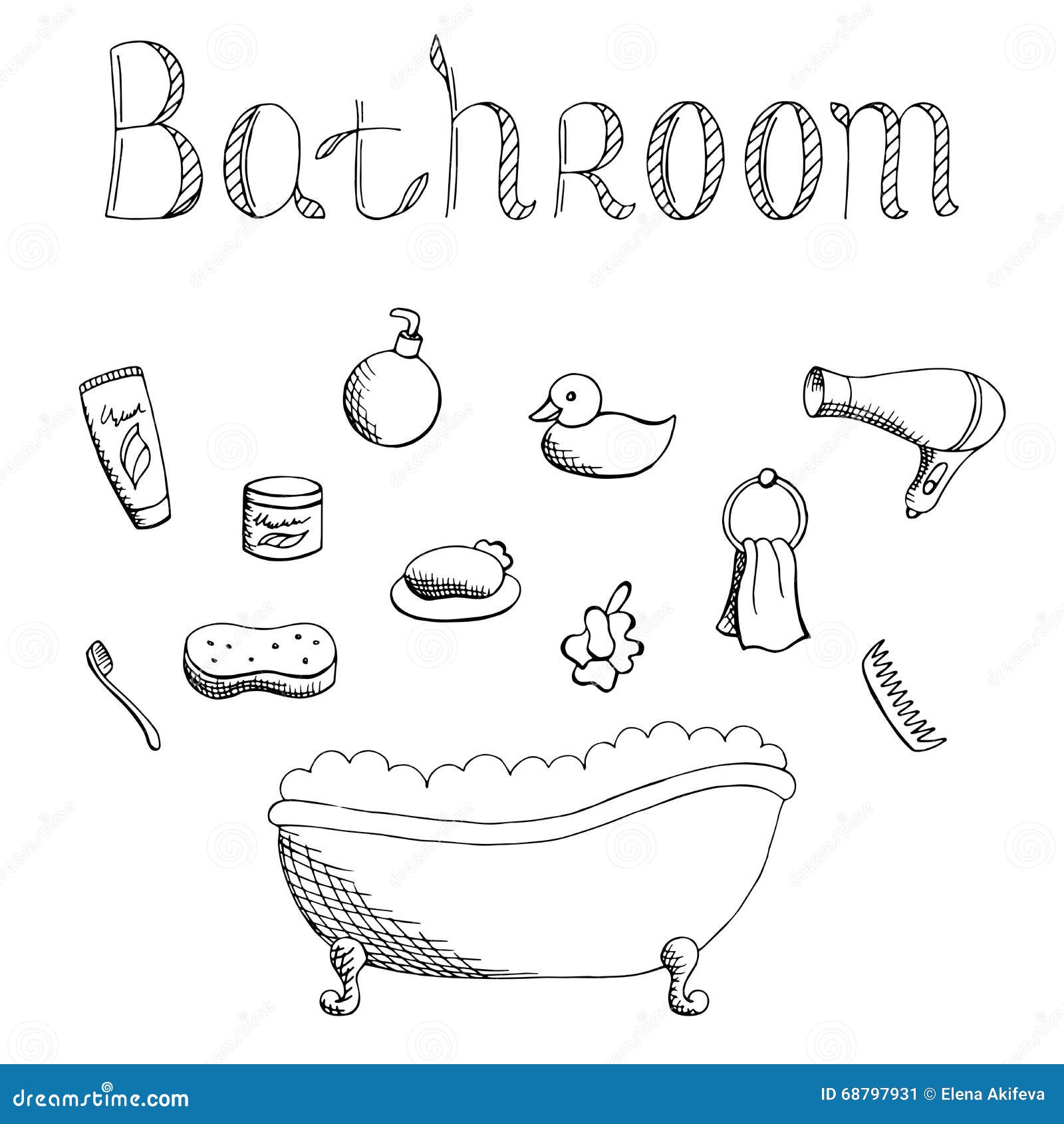 Bathroom Graphic Art Set Black White Illustration Stock Vector ...