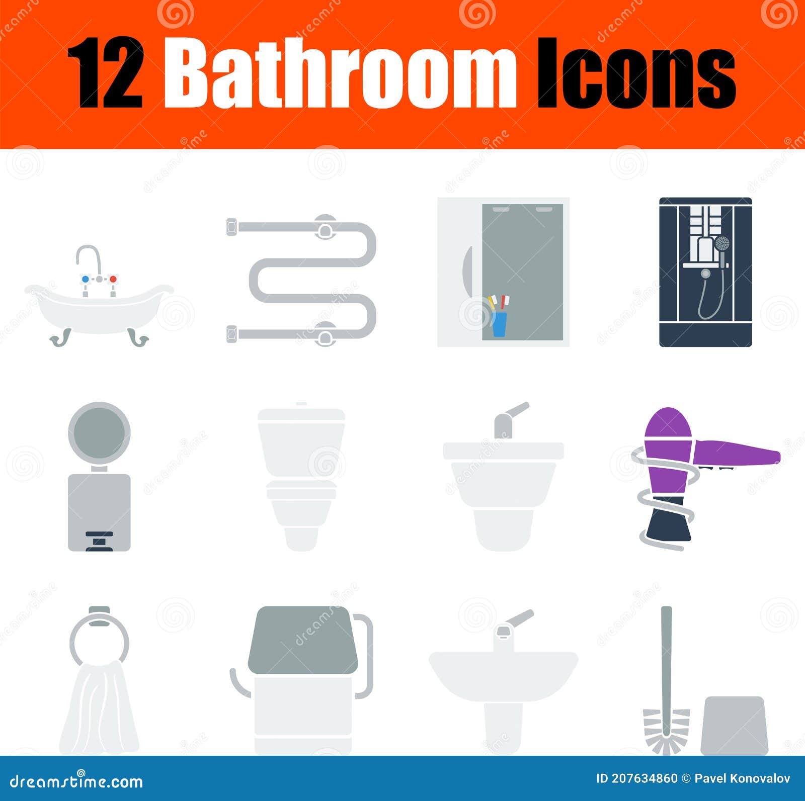 Bathroom Icon Set stock vector. Illustration of home - 207634860