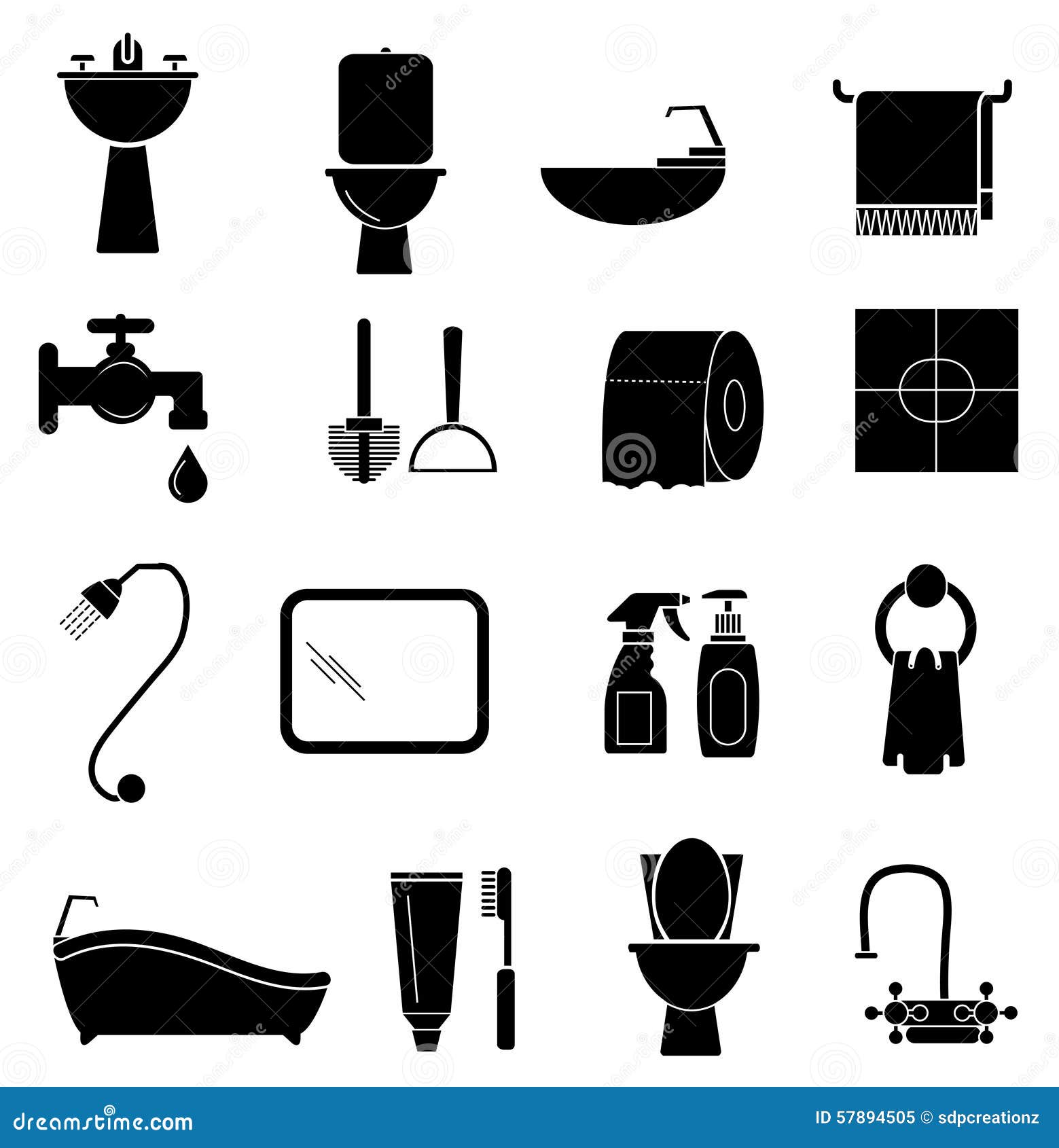 Bathroom icons set stock vector. Illustration of hair - 57894505