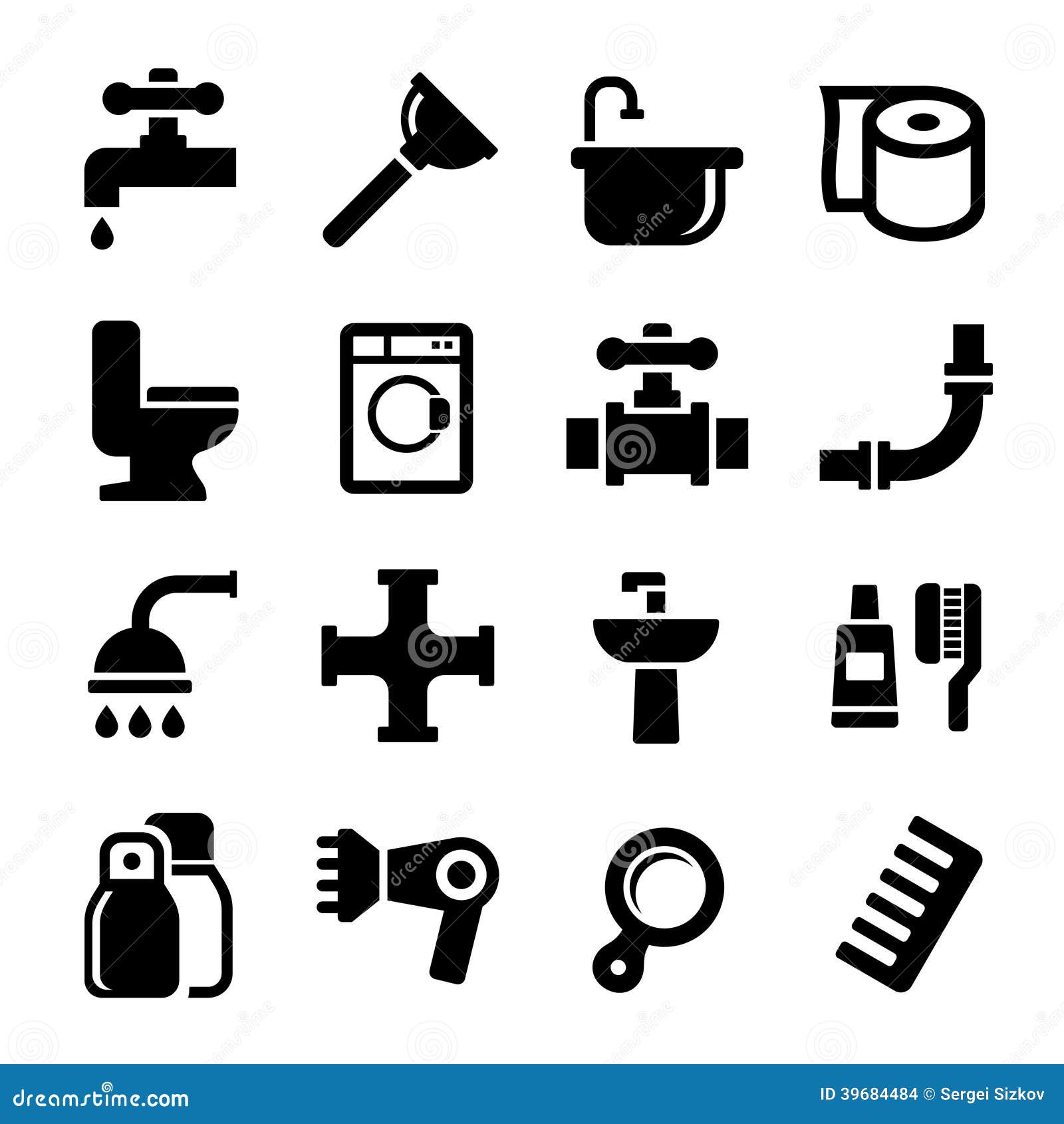 Bathroom Icons Set on White Background. Vector Stock Vector ...