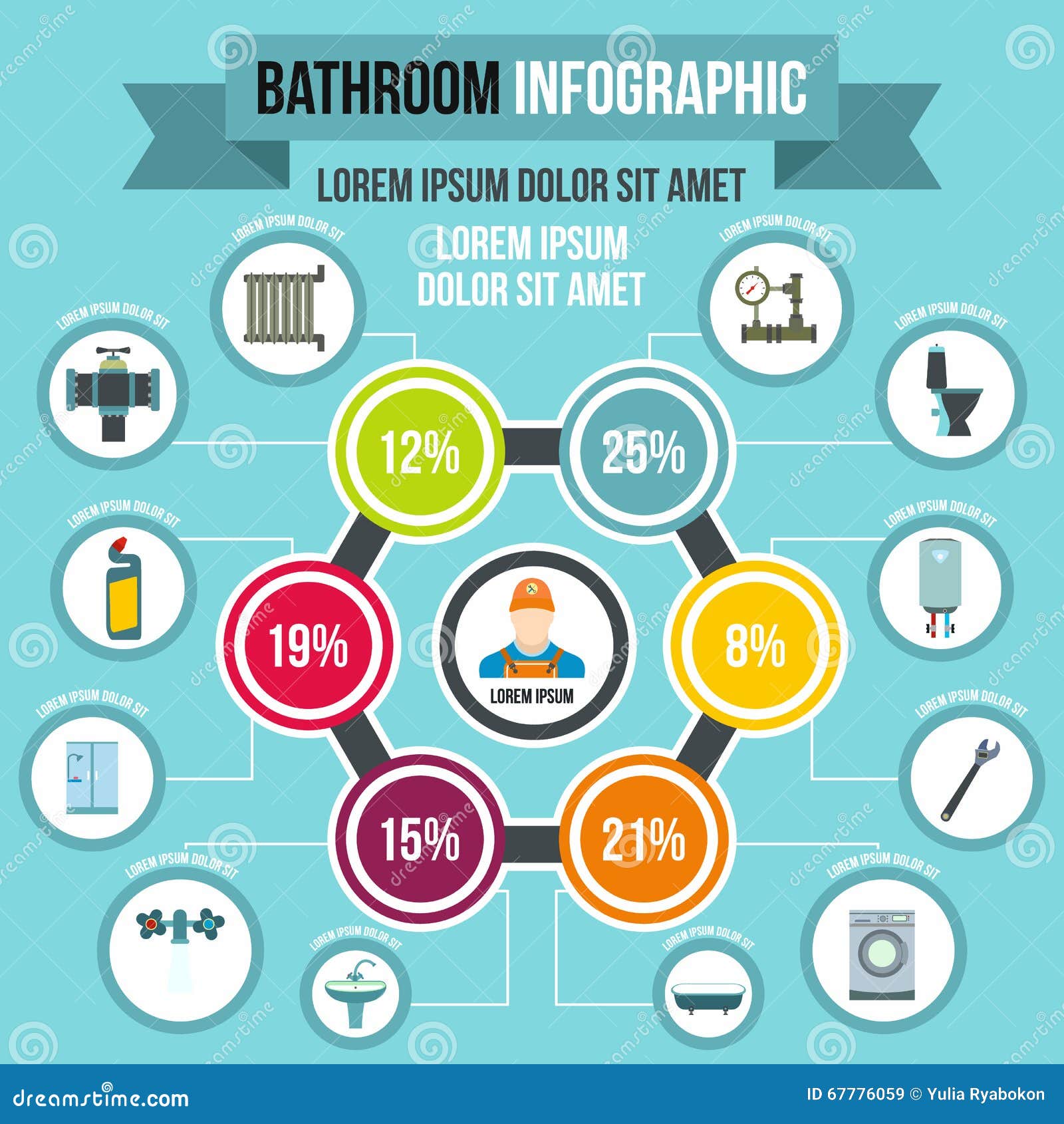 Bathroom Infographic, Flat Style Stock Vector - Illustration of ...