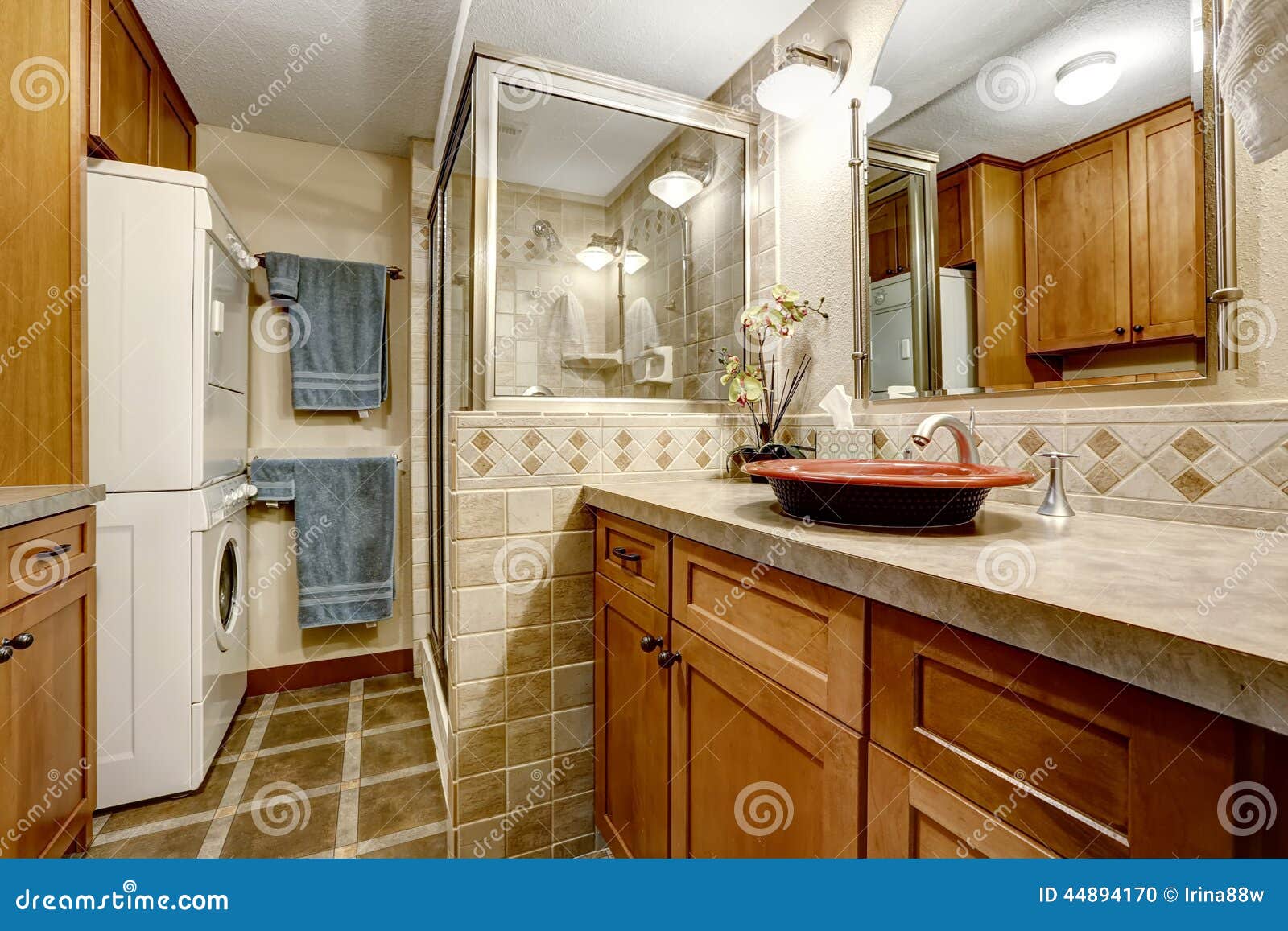 Bathroom Interior with Laundry Area Stock Photo - Image of house ...