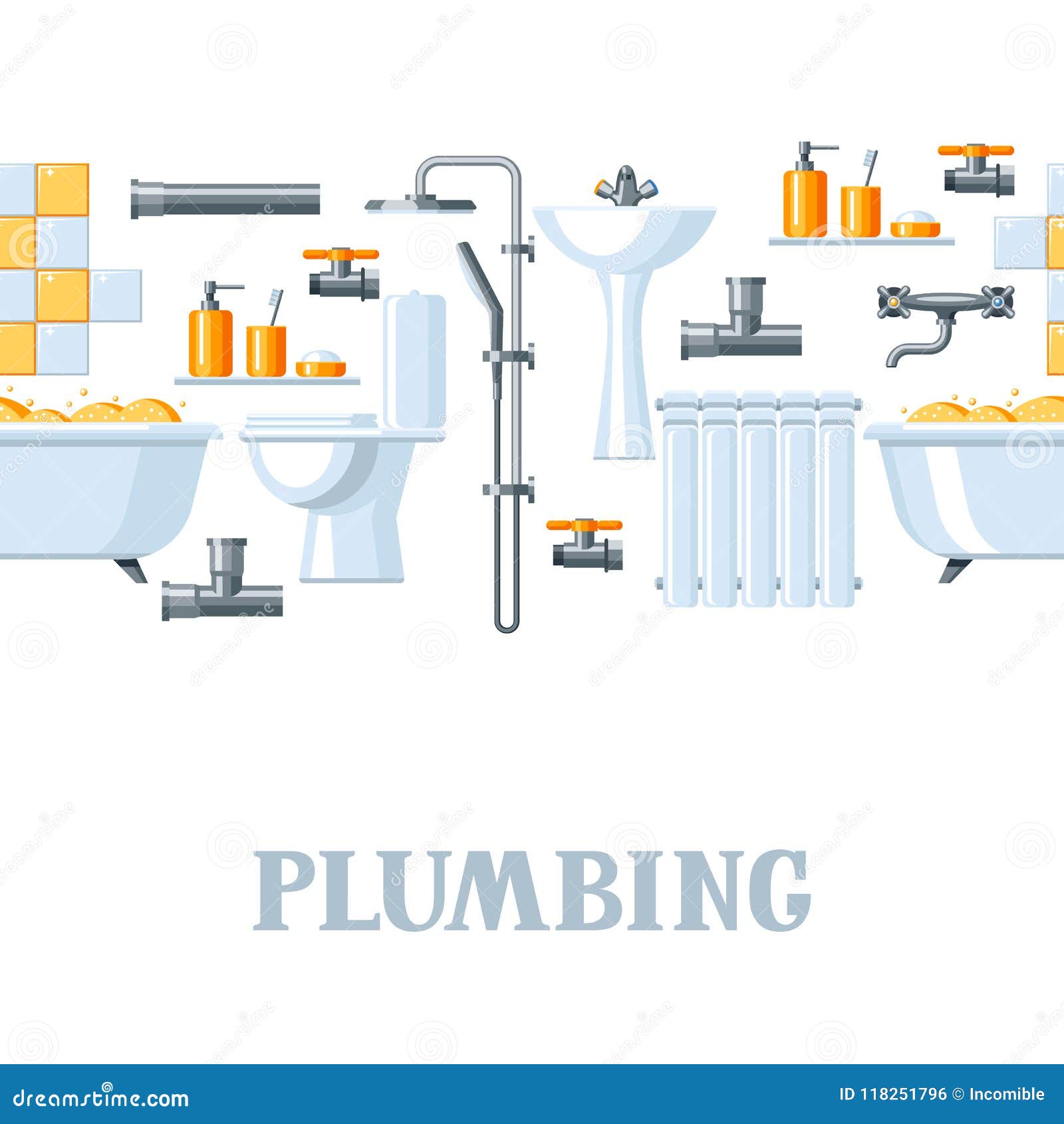 Bathroom Interior. Plumbing Seamless Pattern Stock Vector ...