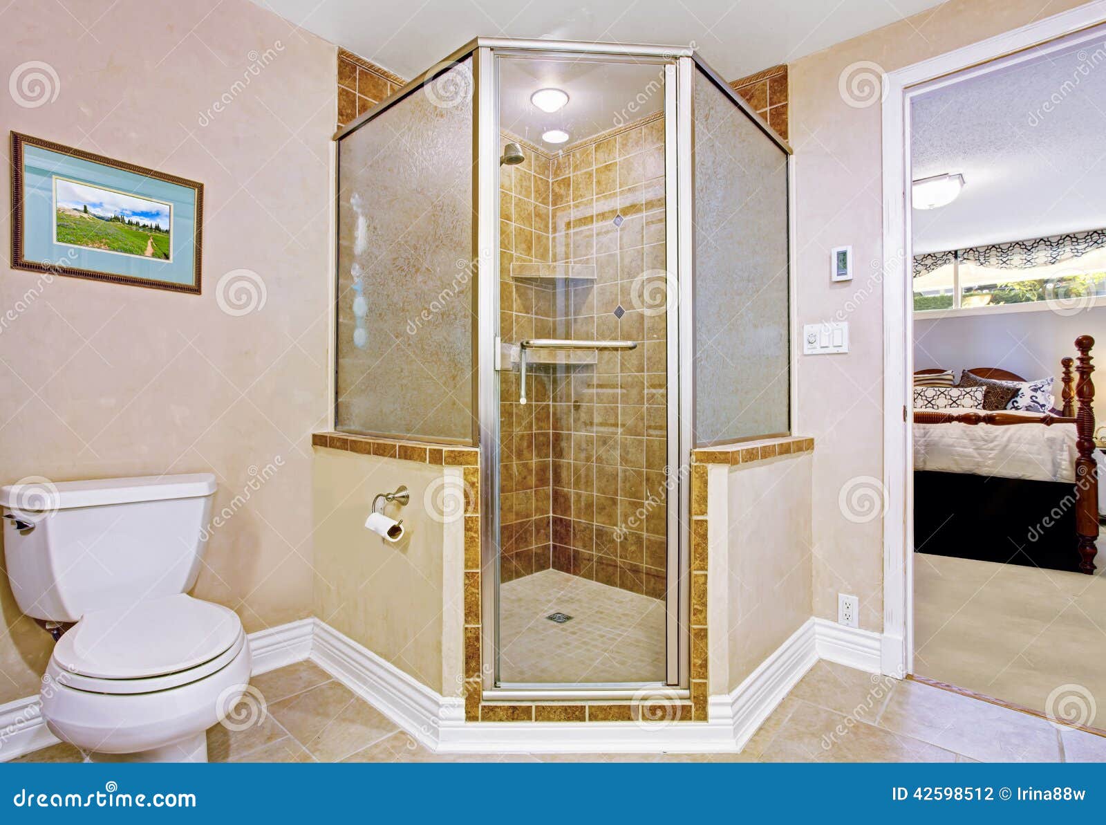 Bathroom Interior with Screened Shower Stock Photo - Image of american ...
