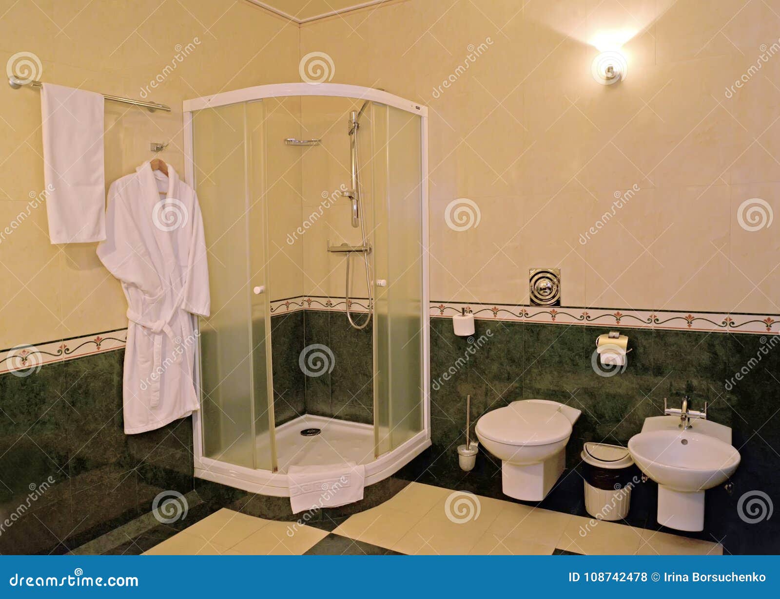 Bathroom Interior with a Shower Booth Stock Photo - Image of room ...