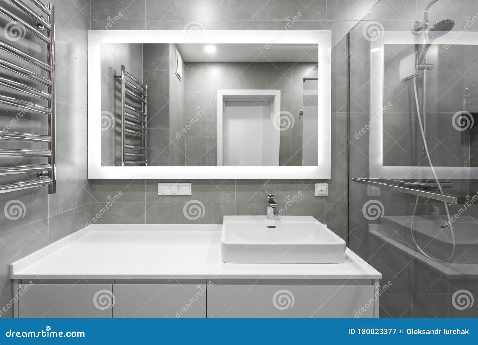 Bathroom Interior with Sink Tap and Mirror Stock Image - Image of metal ...