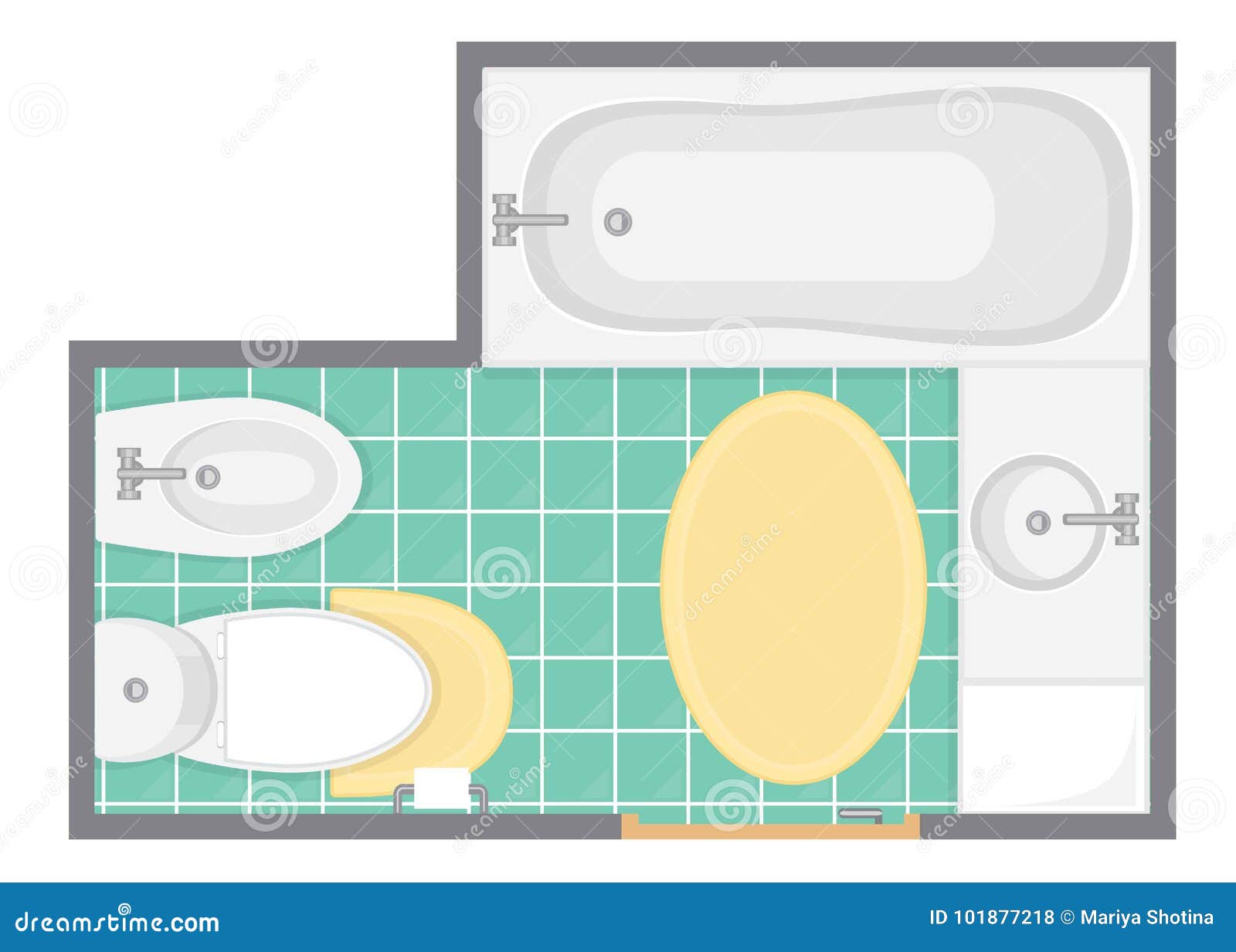 Bathroom Interior Top View Vector Illustration. Floor Plan of Restroom ...