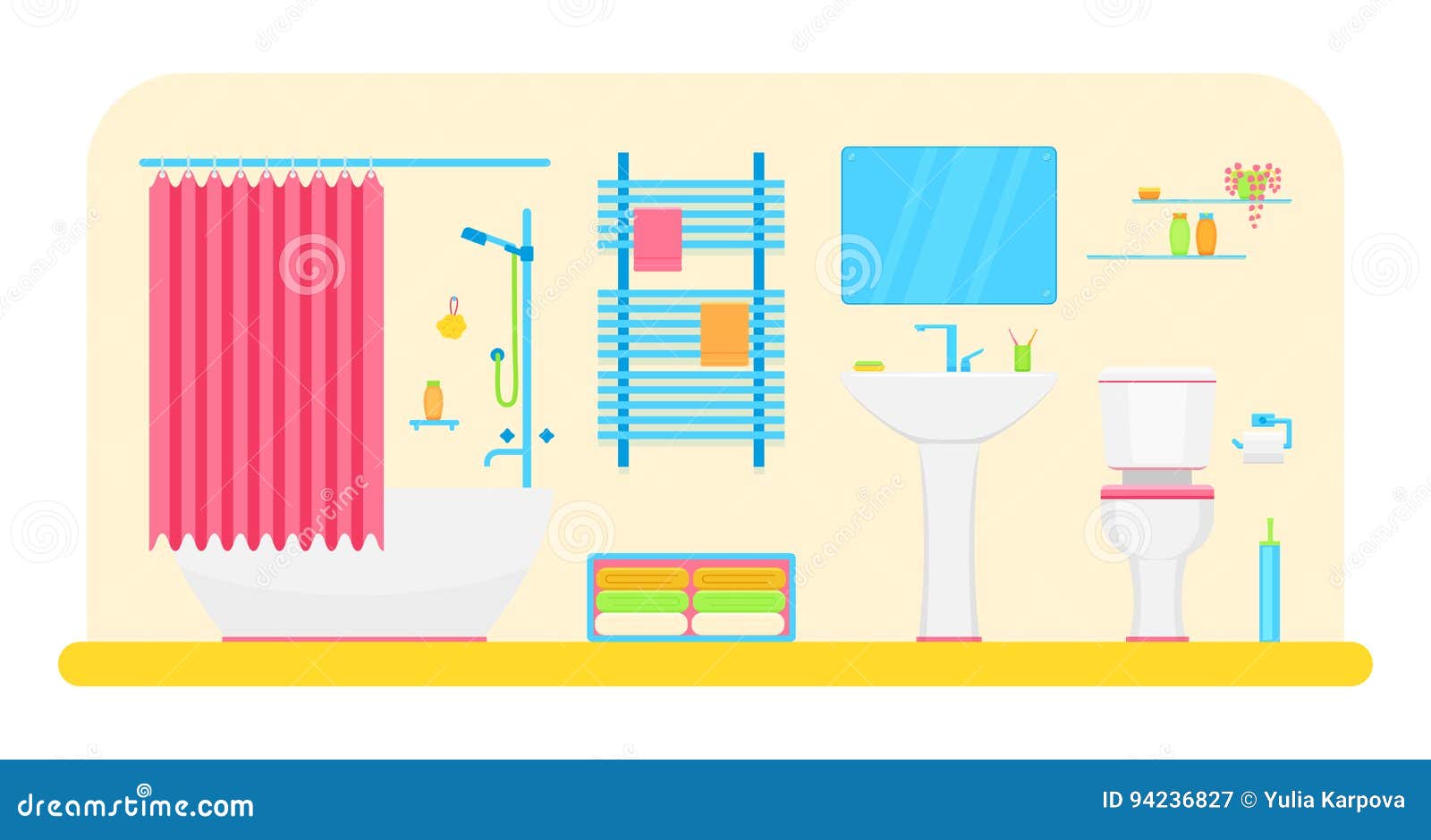 Bathroom interior vector stock vector. Illustration of brush - 94236827