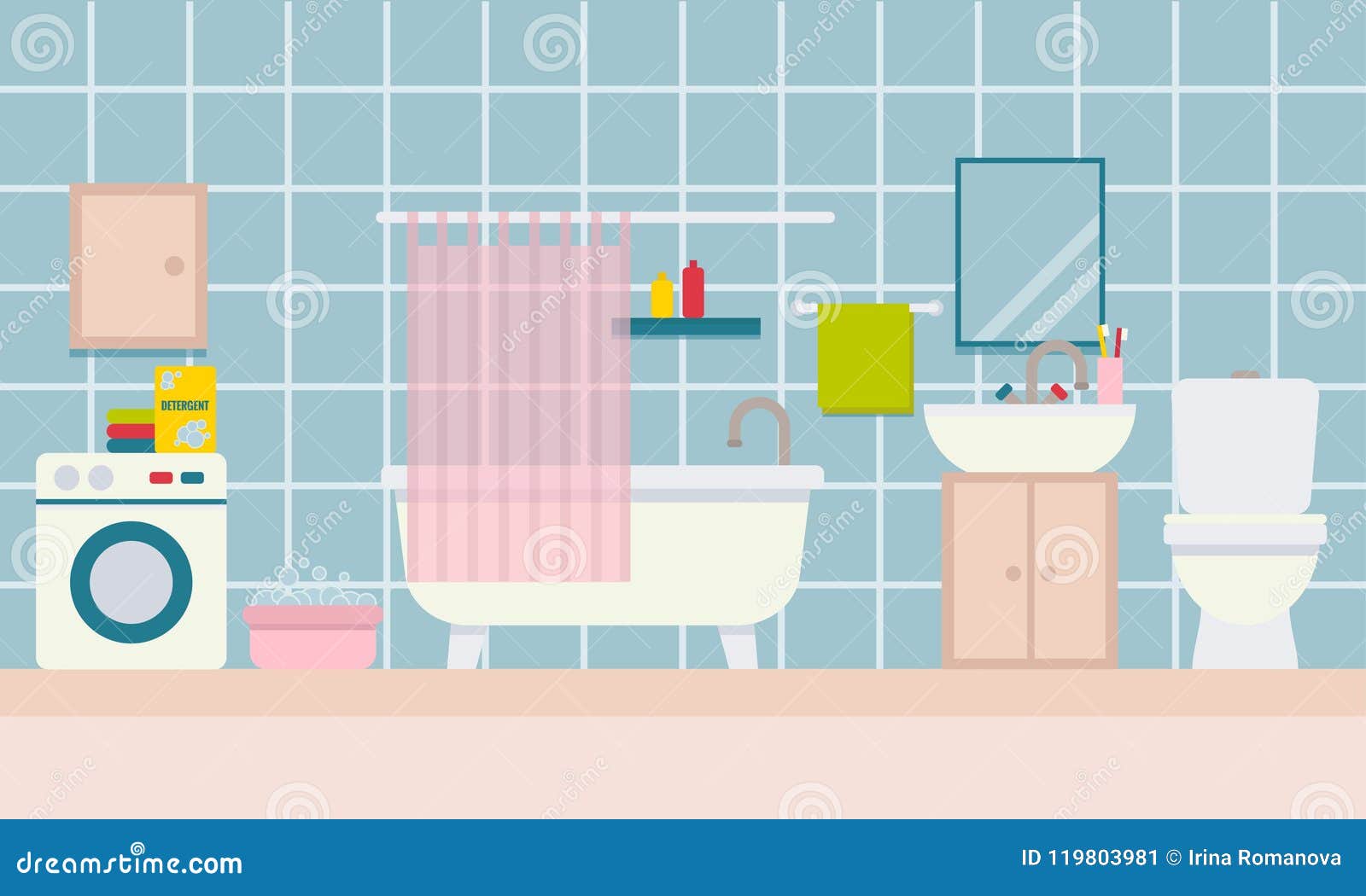 Bathroom Interior Vector Flat Illustration Stock Vector - Illustration ...