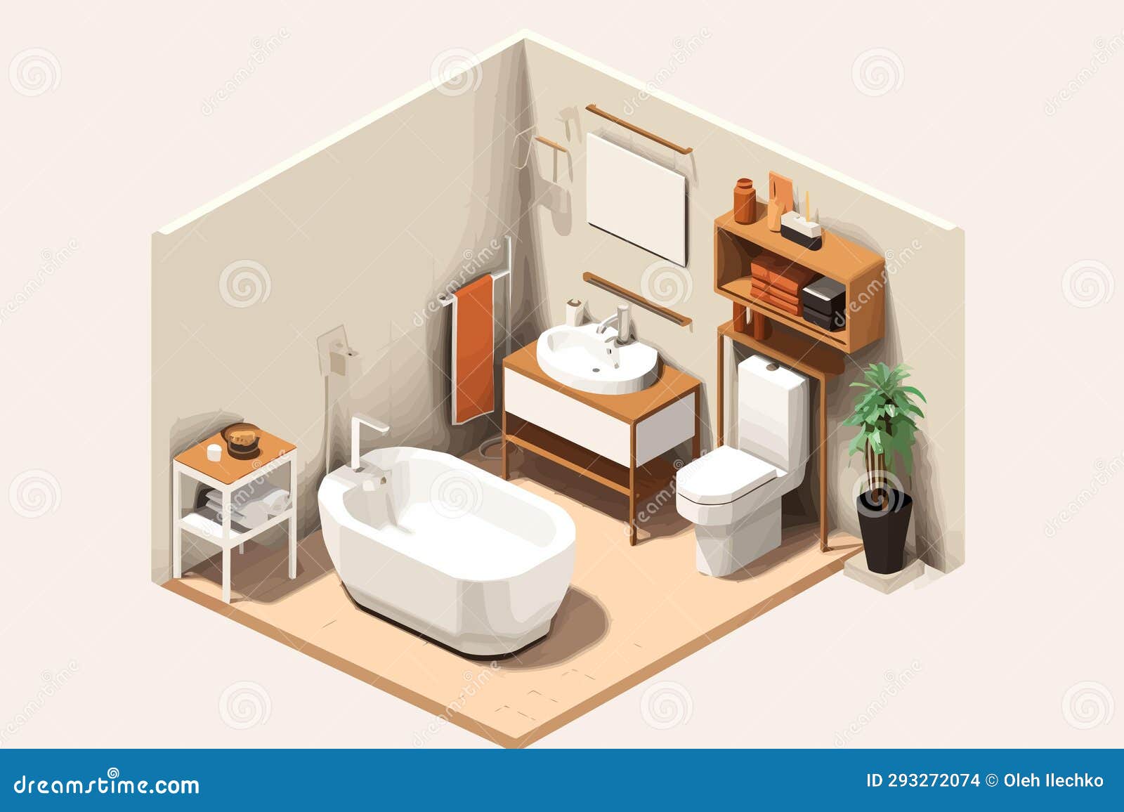 Bathroom Isometric Vector Flat Minimalistic Isolated Illustration Stock Vector - Illustration of ...