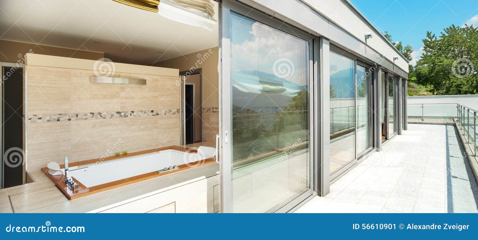 Bathroom with Jacuzzi from the Terrace Stock Image - Image of outside ...