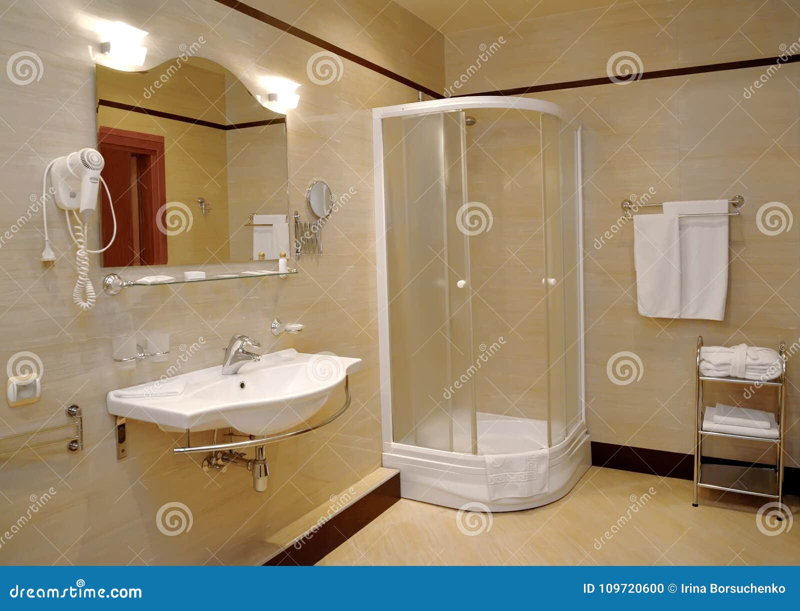 Bathroom in Light Tones with a Shower Booth Stock Photo - Image of ...