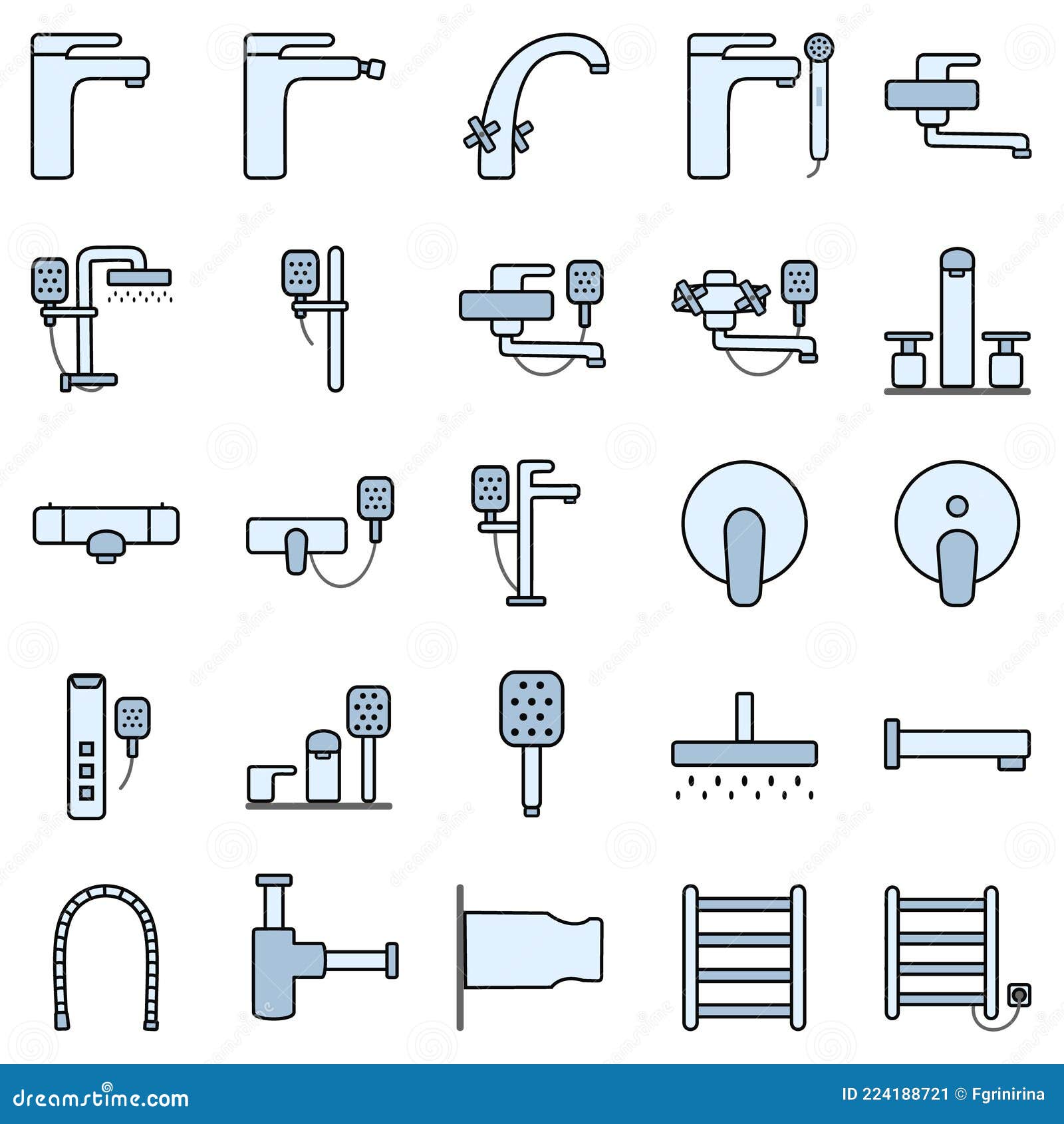 Bathroom Linear Colored Icons Set, Vector Stock Vector - Illustration ...