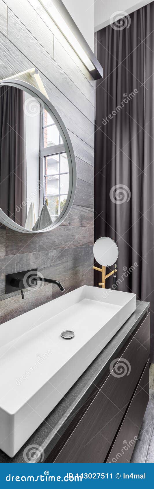 Modern Bathroom with Long Basin Stock Image - Image of house ...