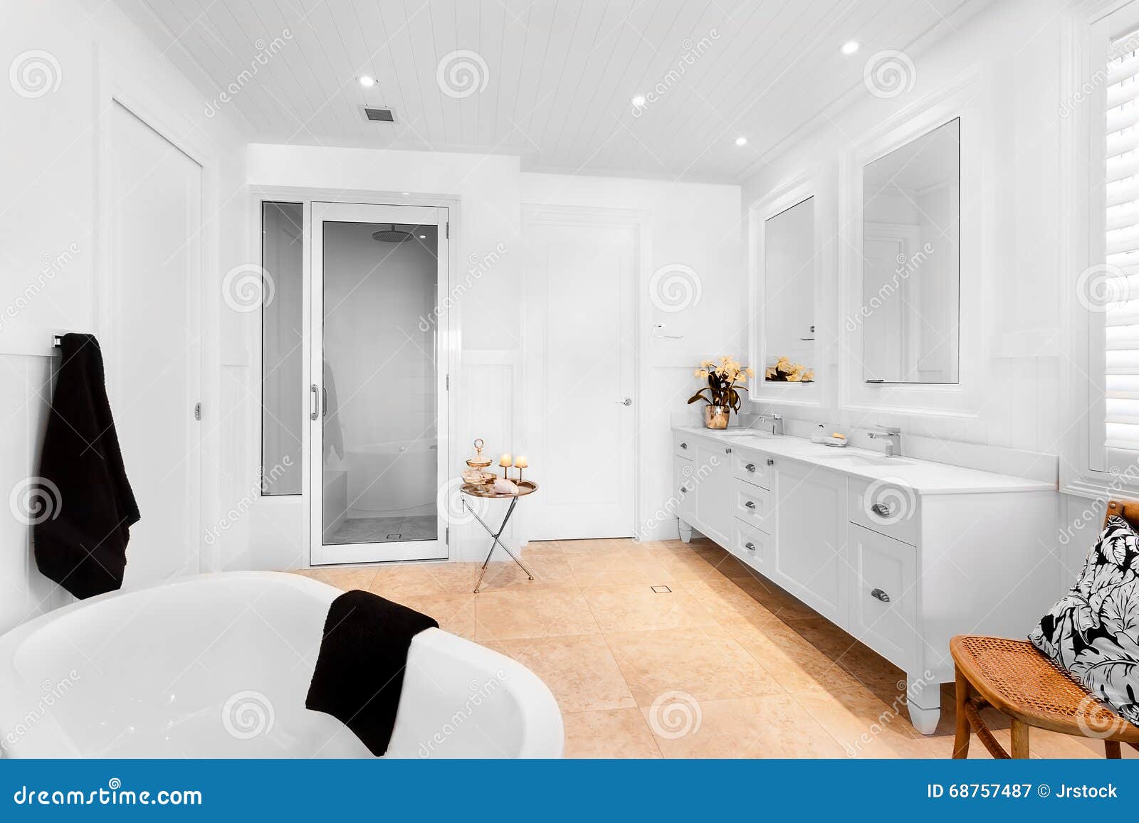 Bathroom of Luxury House Having Empty Bath Tub Stock Image - Image of ...