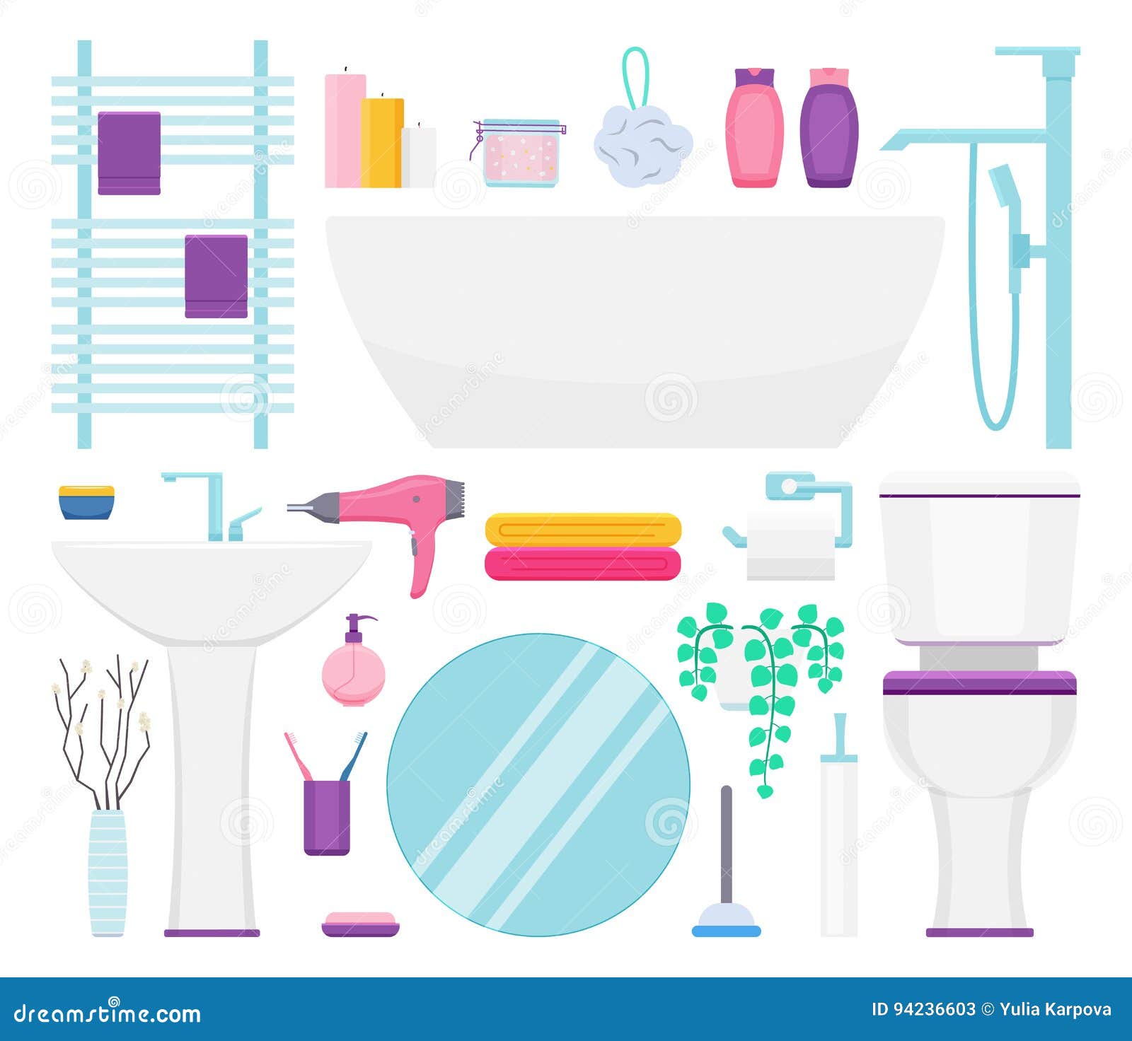 Bathroom Objects Vector Set Stock Vector - Illustration of cream, flush ...
