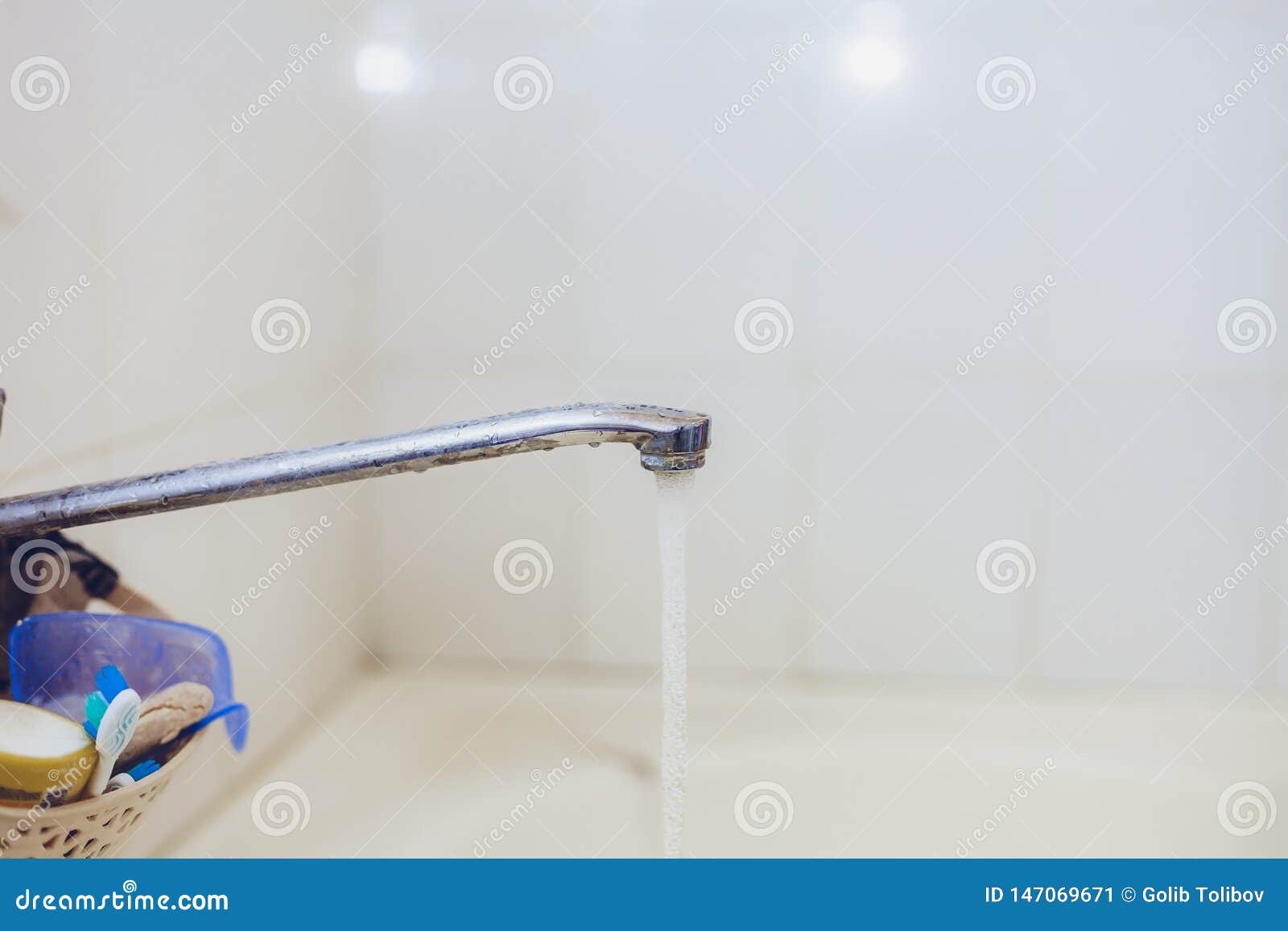 Bathroom. Open Bath Water Tap with Running Water Stock Image - Image of ...