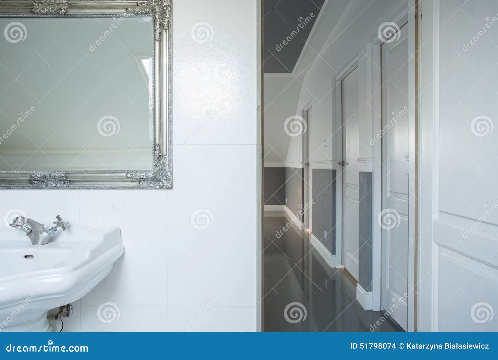 Bathroom Overlooking at Corridor Stock Photo - Image of modern ...