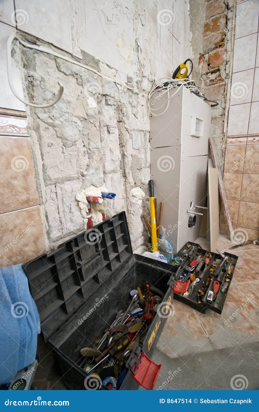 Bathroom renovated stock photo. Image of works, tool, improvement - 8647514
