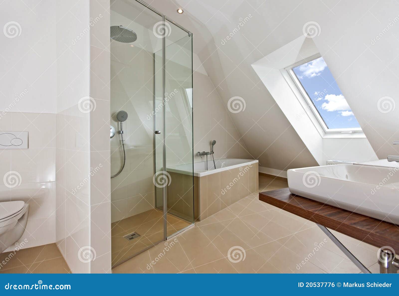 Bathroom with Roof Top Window Stock Photo - Image of comfortable ...