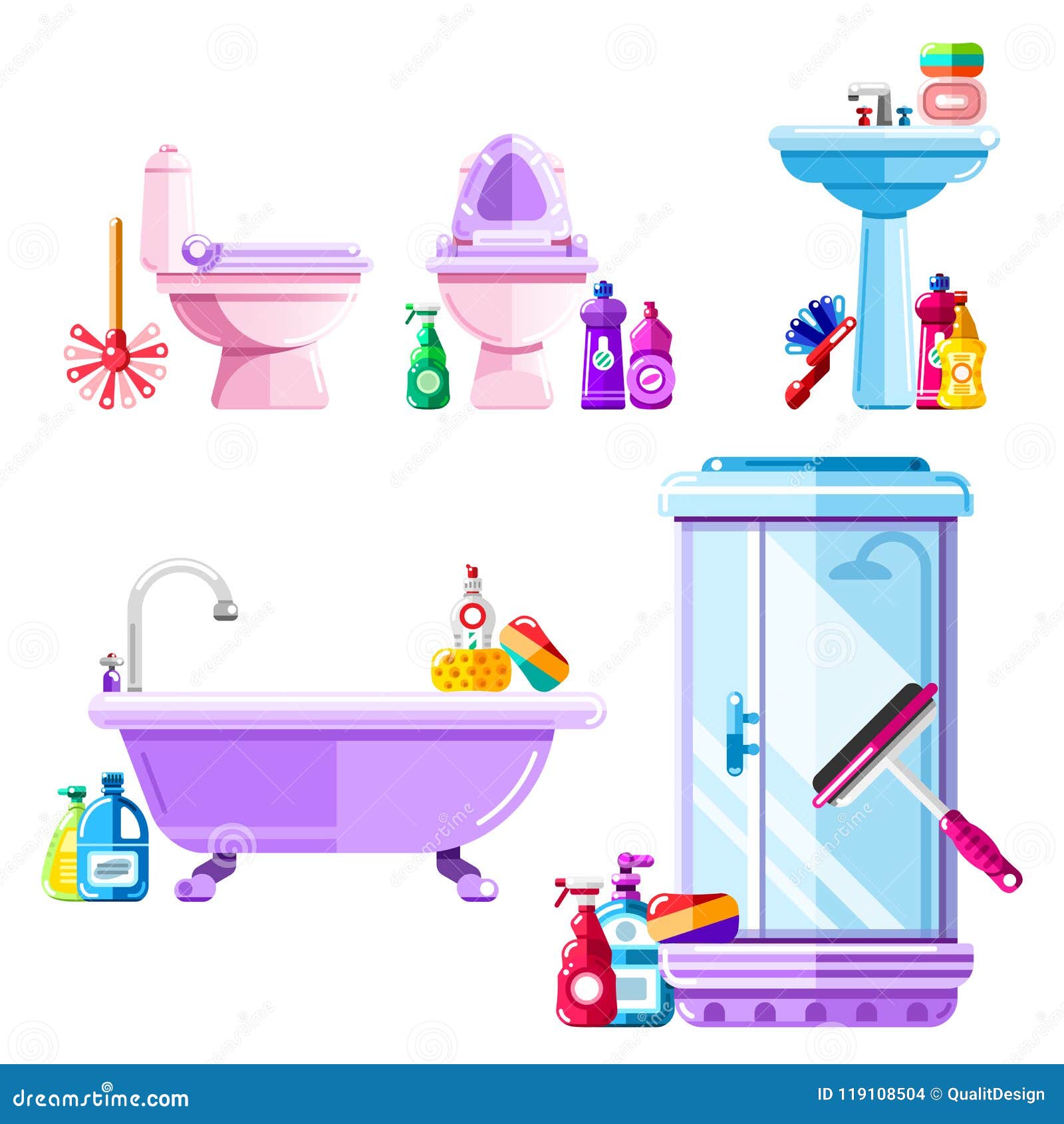 Bathroom and Sanitary Engineering Cleaning. Vector Isolated Icons Set ... Bathroom and Sanitary Engineering Cleaning. Vector Isolated Icons Set ...