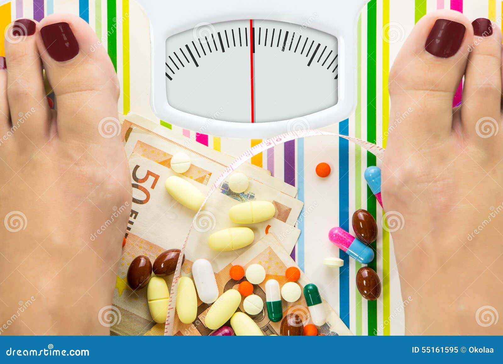 Bathroom Scale with Pills and Money Stock Image - Image of closeup ...