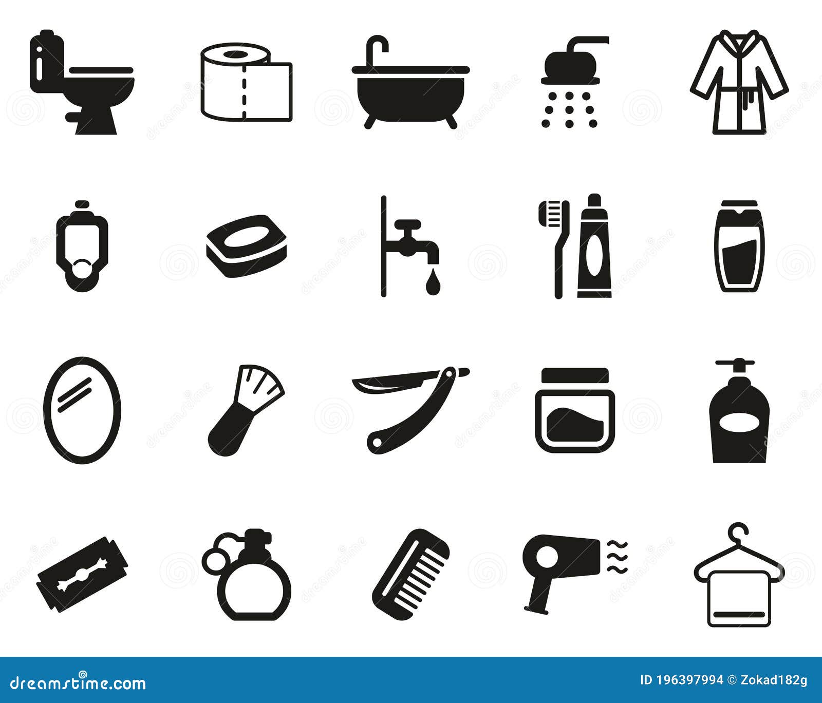 Bathroom or Shower Icons Black & White Set Big Stock Vector ...