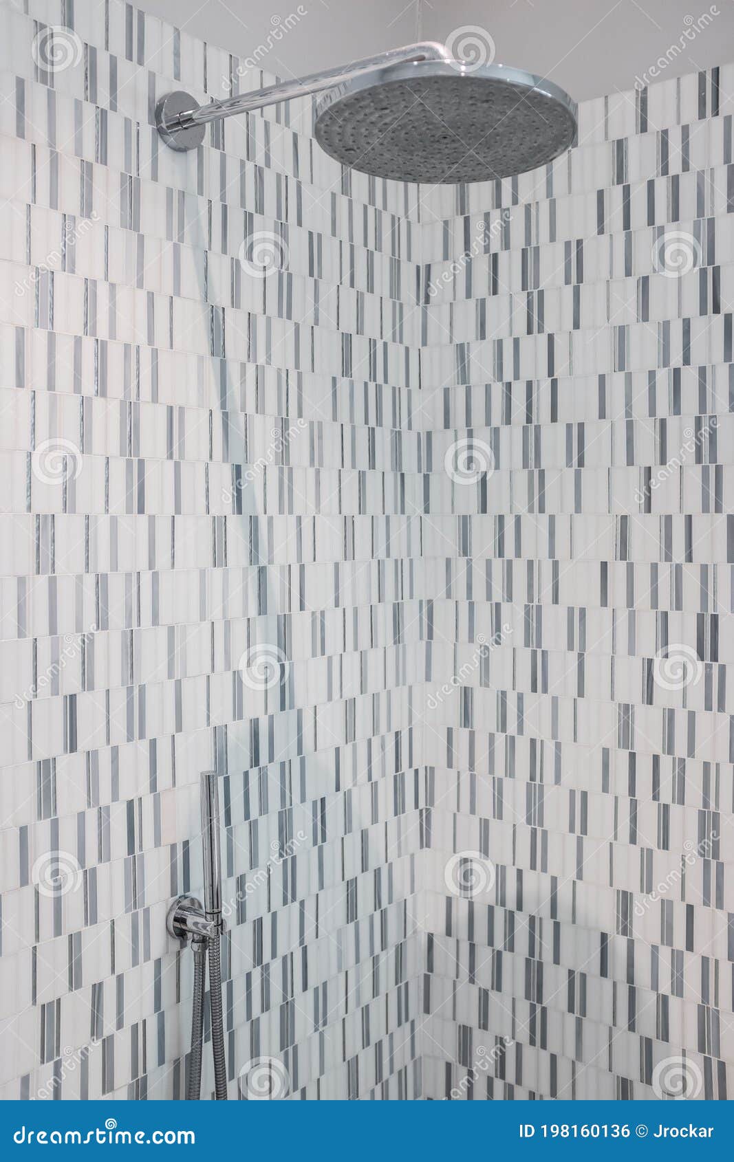 Bathroom Shower with Irregular Tiles Stock Photo - Image of design, rain: 198160136
