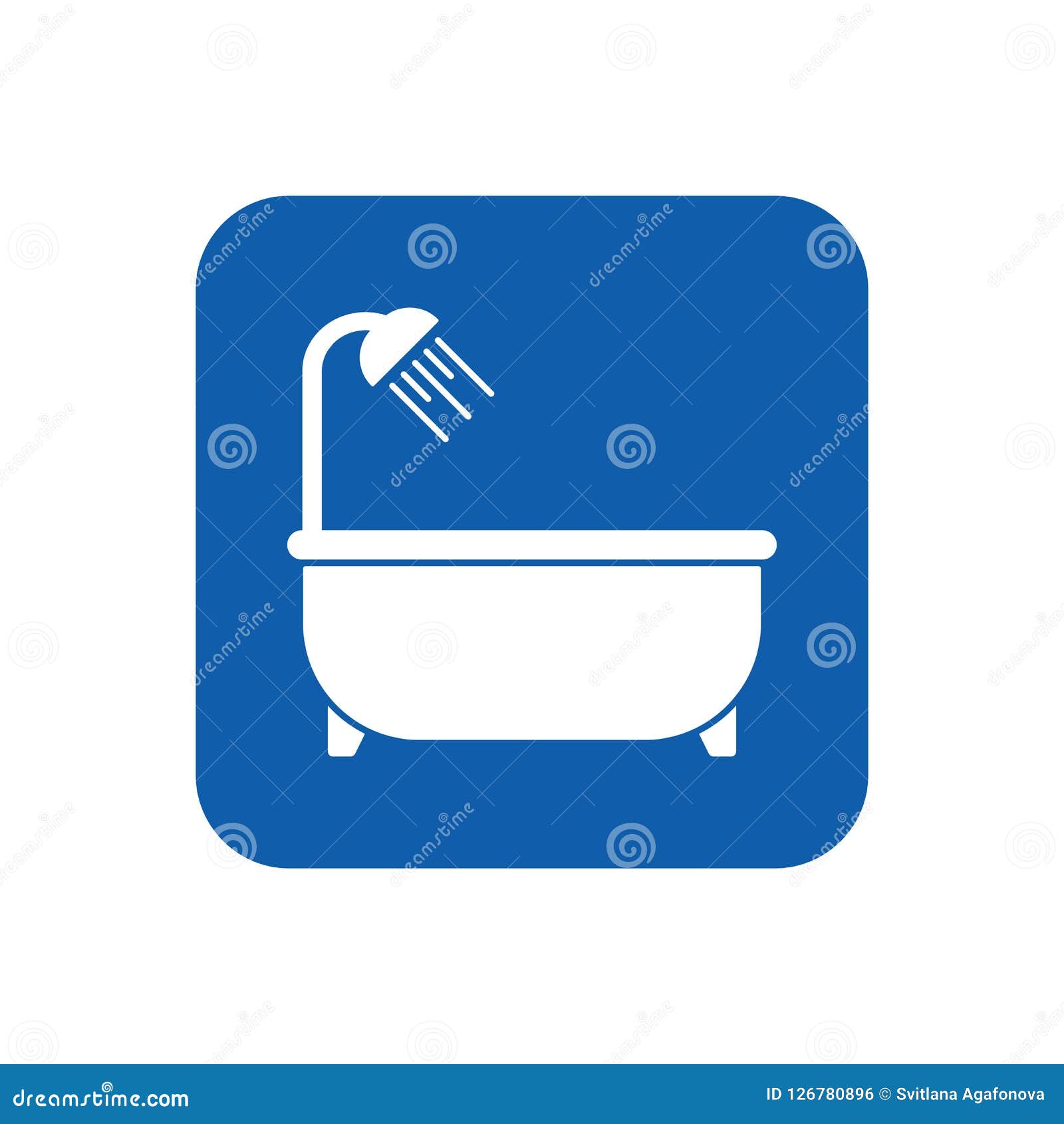 Bathroom Sign; Graphic Flat Vector Bathtub Icon Isolated on Rectangular ...
