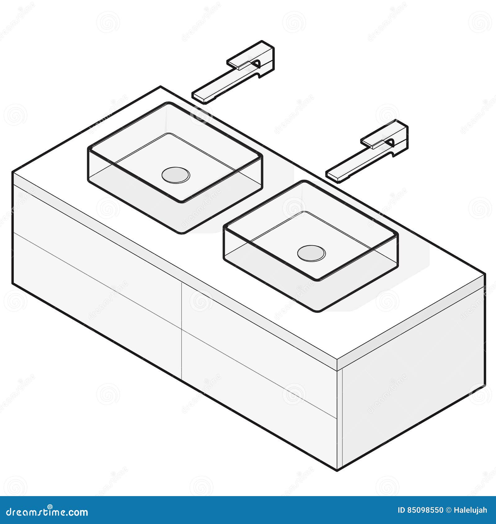 Bathroom Sink. Isometric Basin with Tap. Outlined Interior Infographic ...