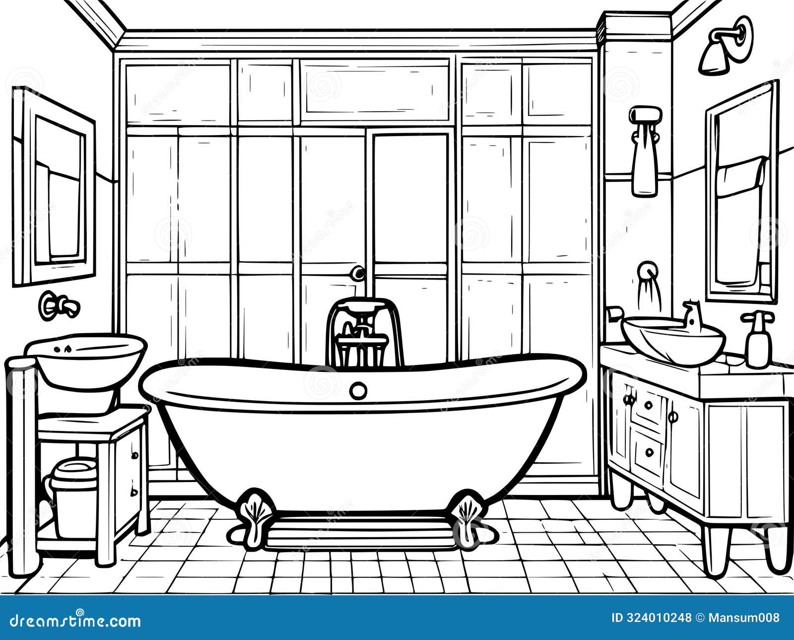 Bathroom Sketch with Black and White Illustration Stock Illustration ...