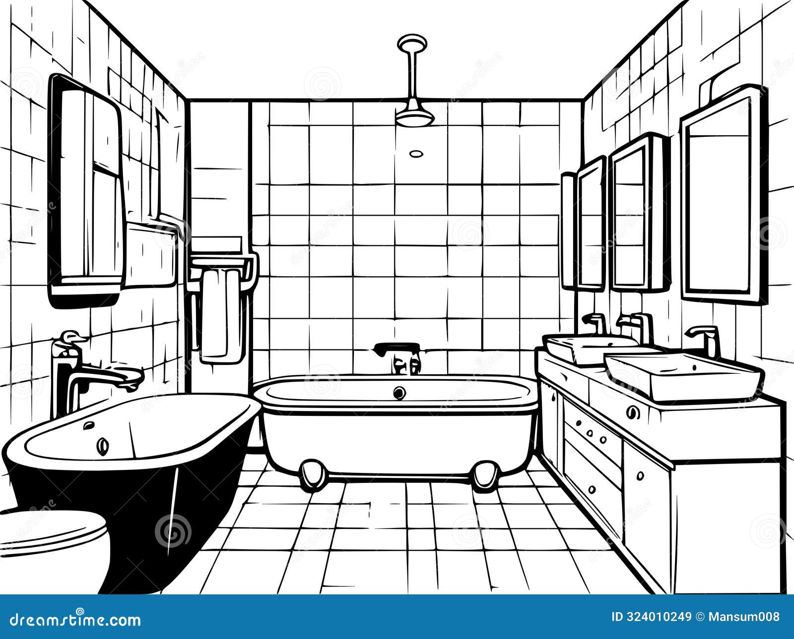 Bathroom Sketch with Black and White Illustration Stock Illustration ...